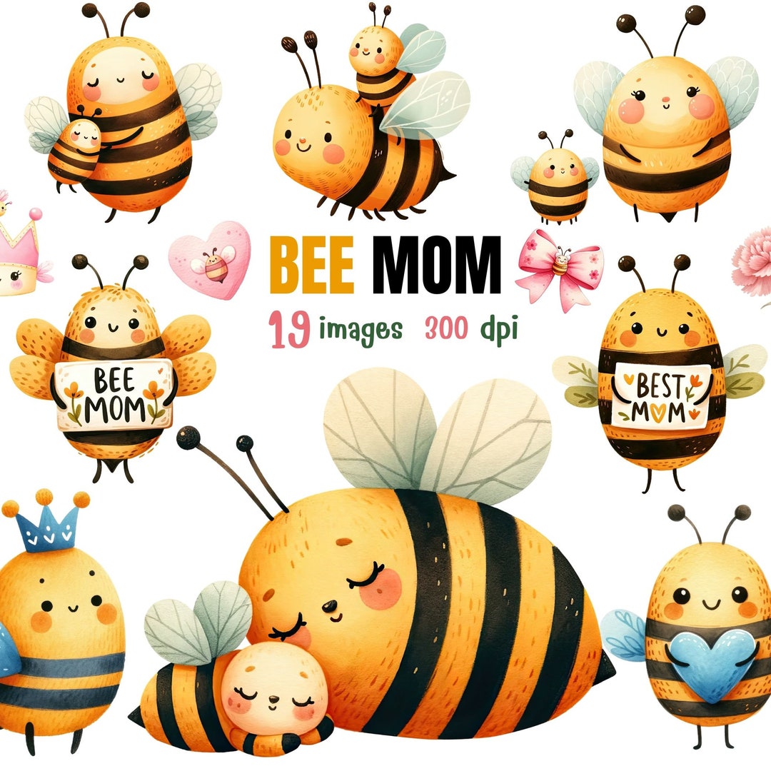 Bee Mom Watercolor Clipart ,cute Bee Clipart ,bumble Bee, Honeybee ...