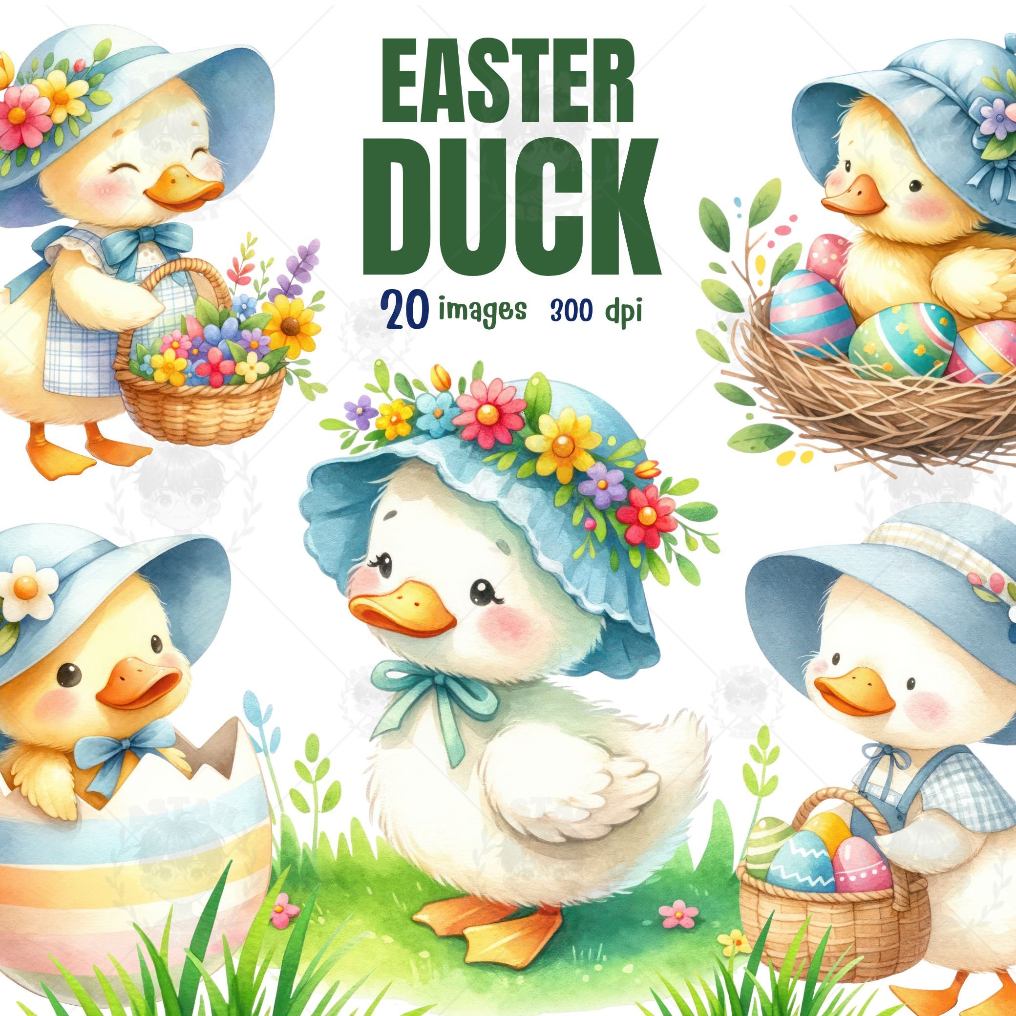 Easter Duck Watercolor Clipart , Easter Eggs, Cute Ducklings Clipart ...