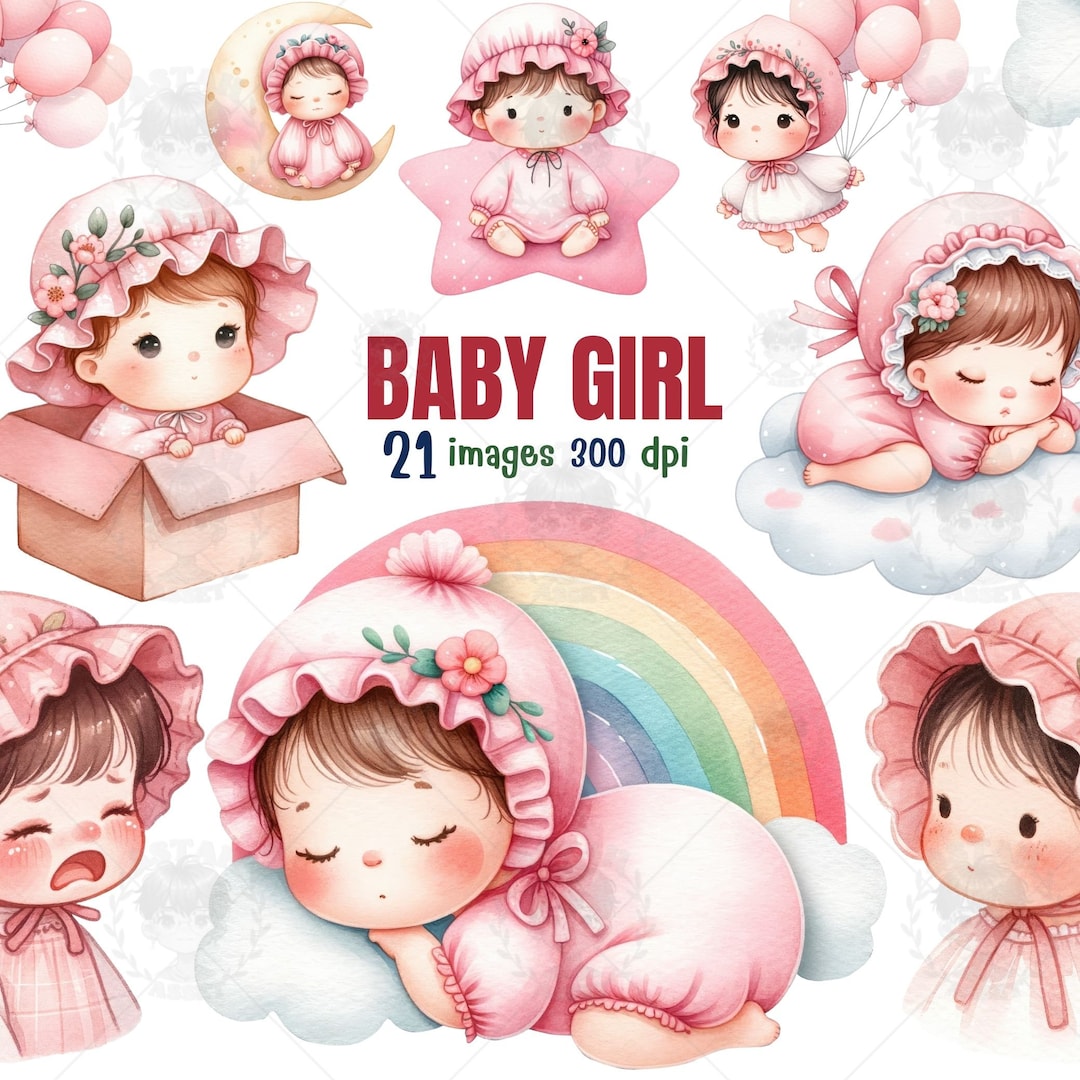 Pink Baby Girl Watercolor Clipart: 21 PNG Images (digital Download) - Etsy