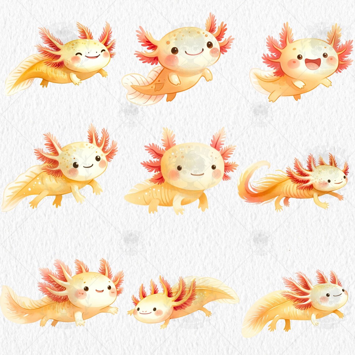 Yellow Axolotl Clipart, Baby Axolotl, Axolotl Birthday, Watercolor ...