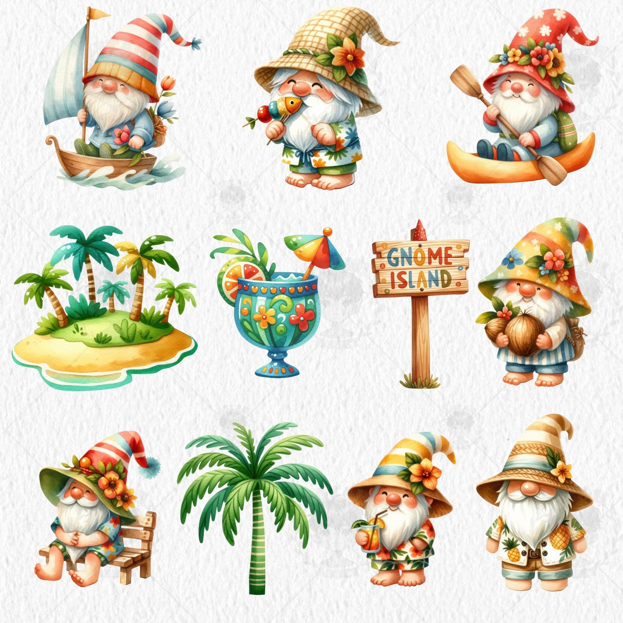 Cute Gnome Island ,watercolor Clipart ,sea , Gnomes Beach Sublimation ...
