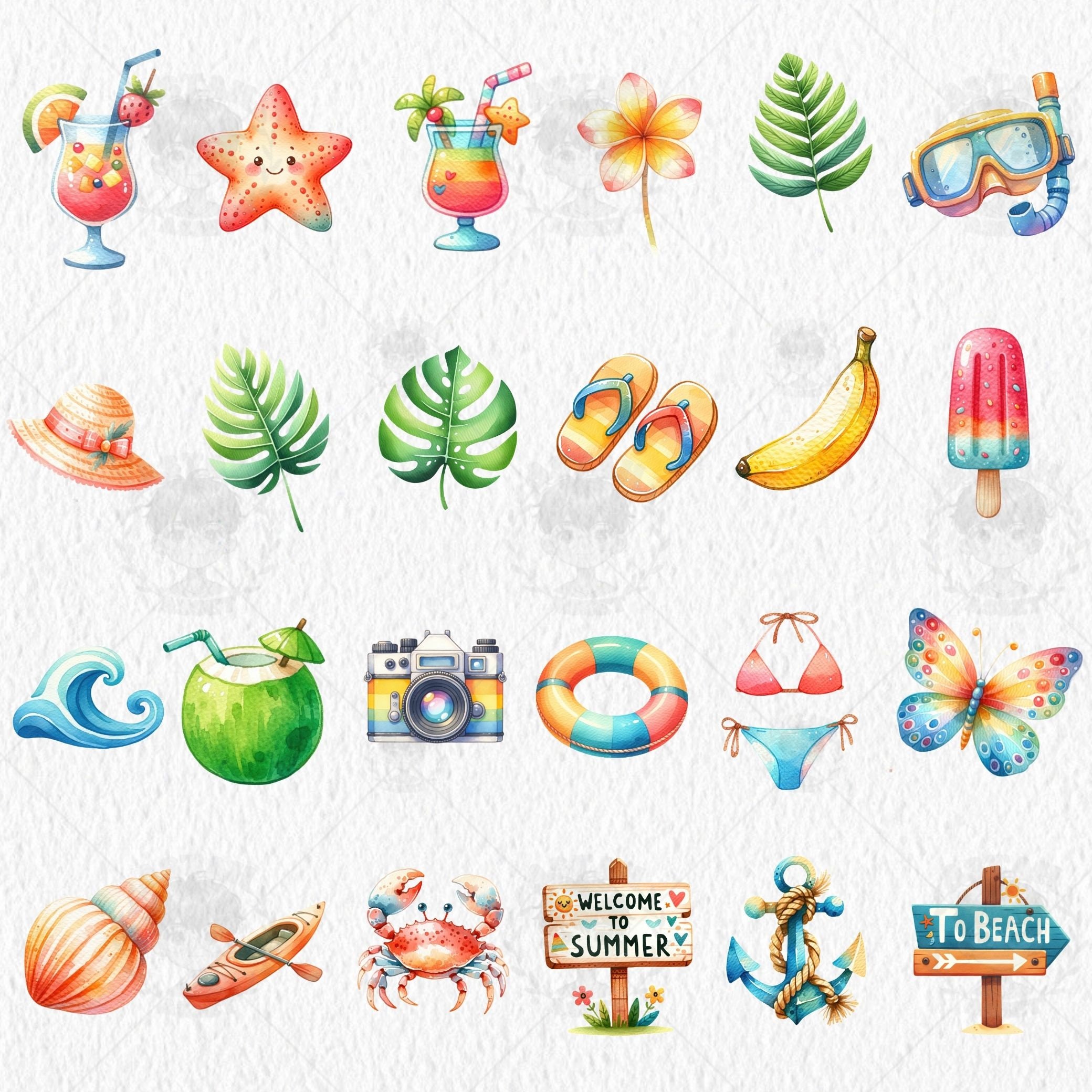 Summer Watercolor Clipart: Beach Holiday PNG Images (PDF) - Etsy