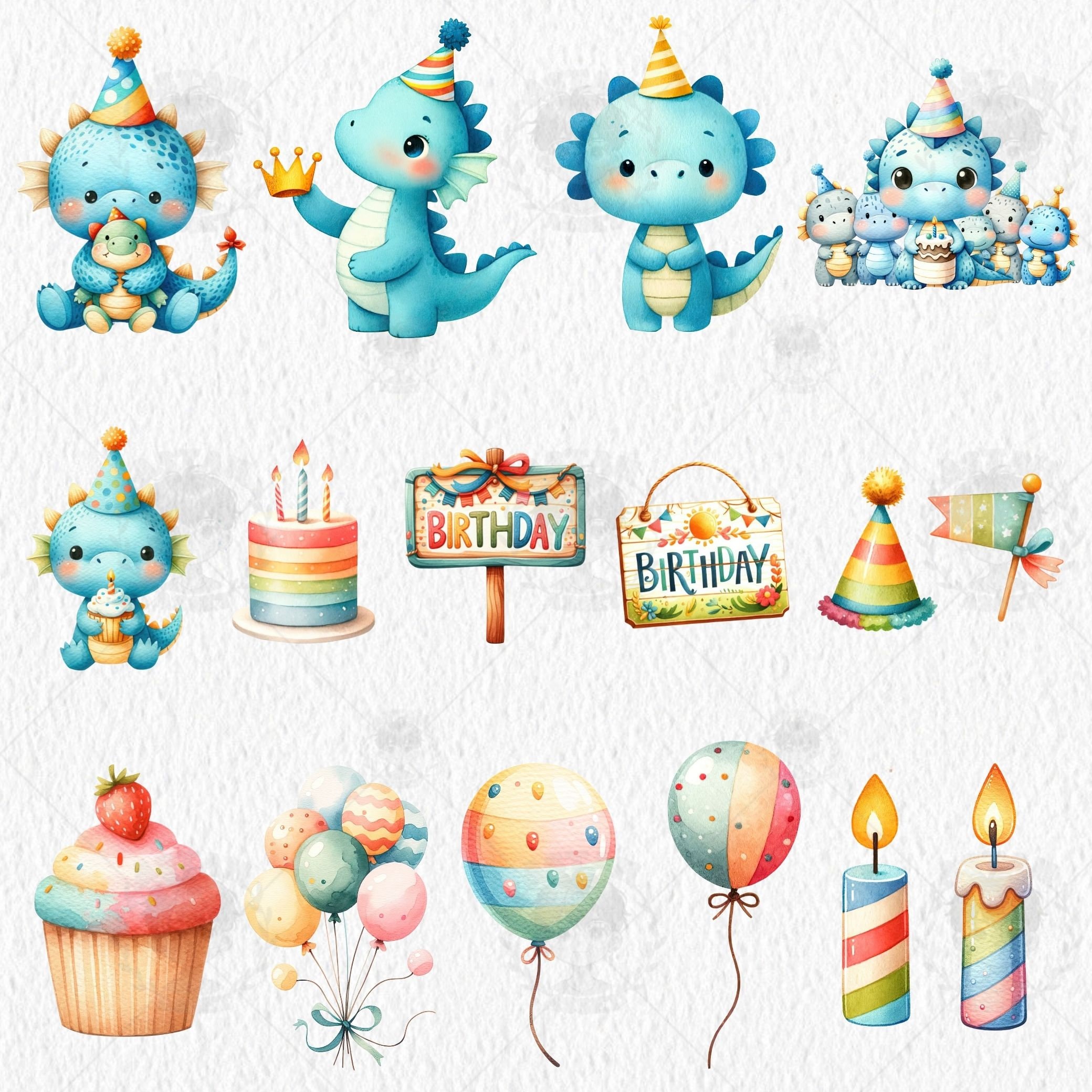 Blue Dragon Birthday Watercolor Clipart: Party Invitation (PDF) - Etsy