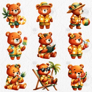 Summer Bear Clipart, Summer Watercolor Clipart, Hello Summer PNG, Cute ...