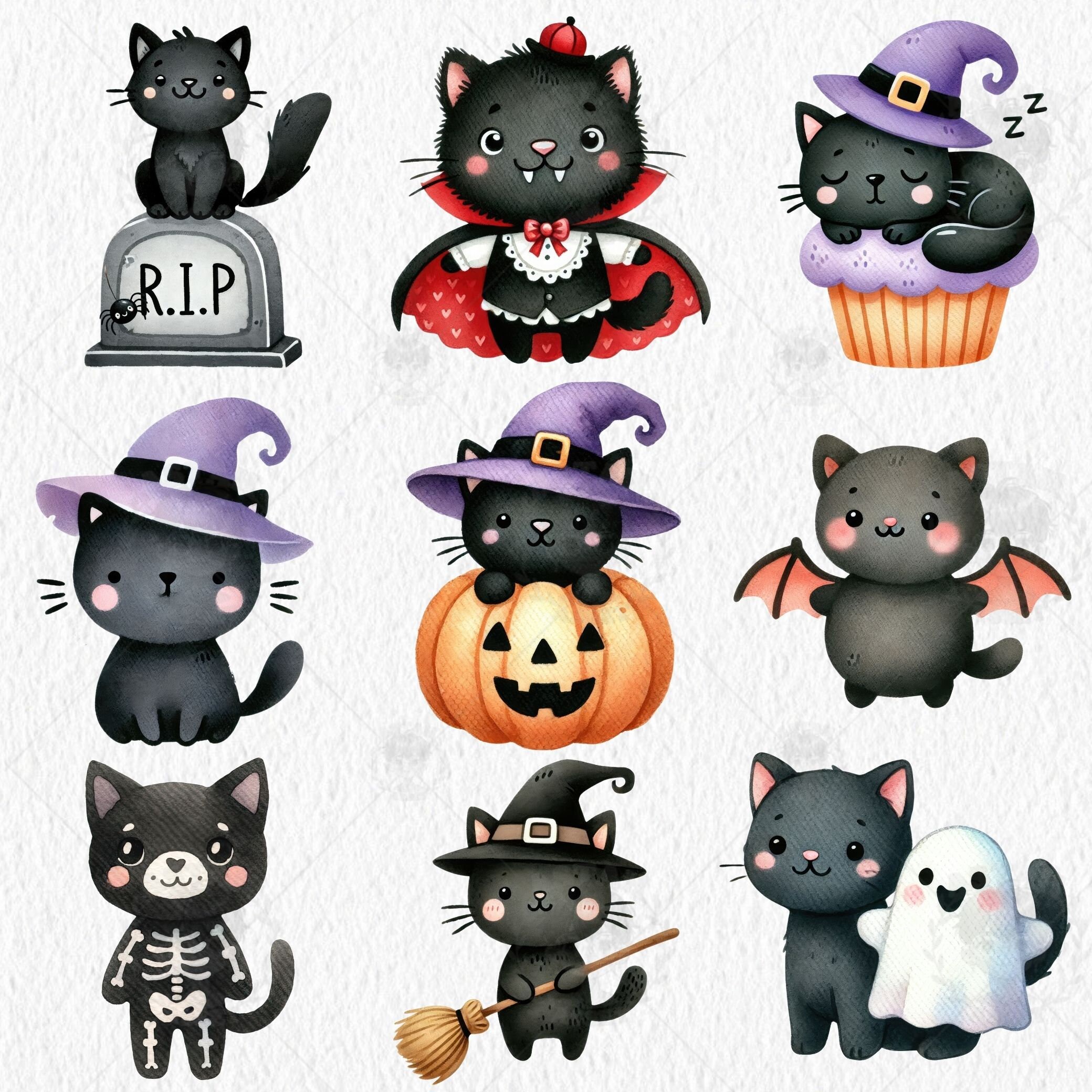 Halloween Black Cat Png,cat Watercolor Clipart, Halloween PNG, Black ...