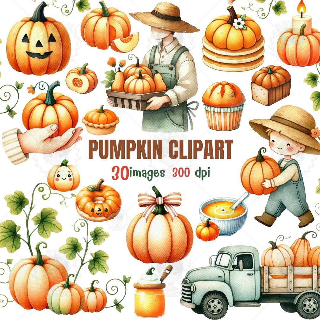 Watercolor Pumpkin Clipart, Thanksgiving Clipart, Vegetables Clipart ...