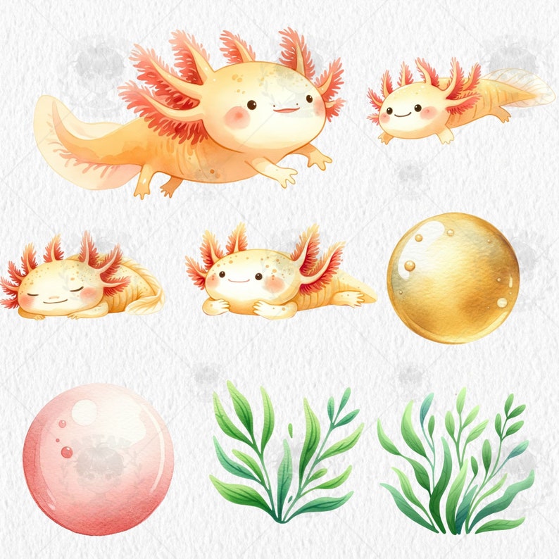 Yellow Axolotl Clipart, Baby Axolotl, Axolotl Birthday, Watercolor ...