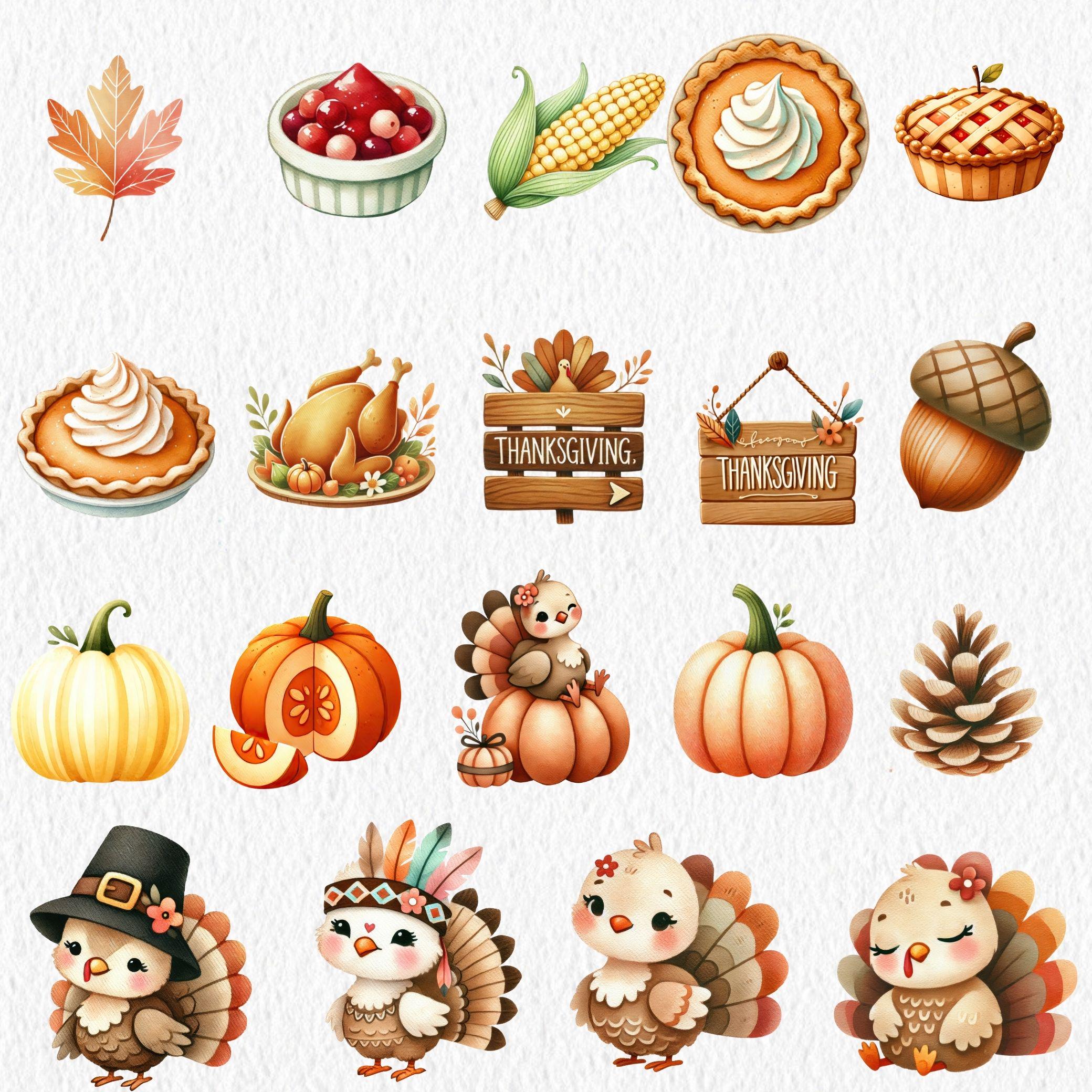 Thanksgiving Watercolor Clipart: Autumn PNG Images (commercial Use) - Etsy