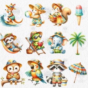 Summer Animals Clipart, Summer Watercolor Clipart, Hello Summer PNG ...