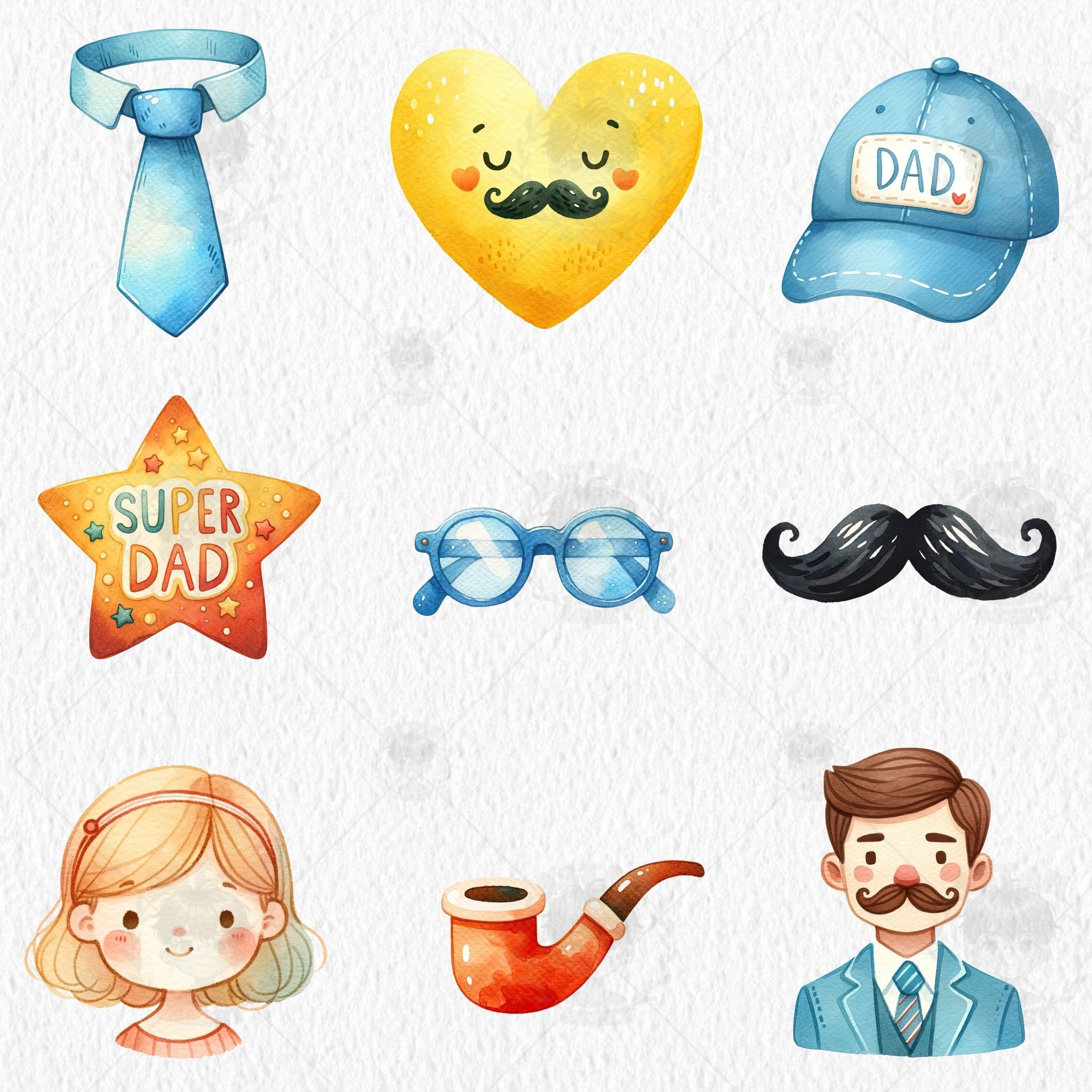 Father's Day Clipart, Watercolor Clipart, Happy Fathers Day, Kids ...