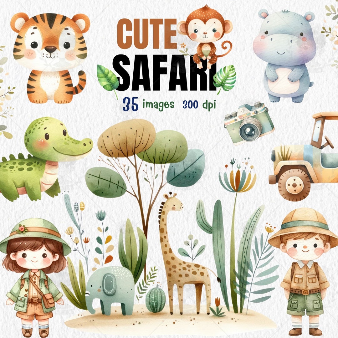 Cute Safari Watercolor Clipart Bundle ,woodland Png, Nursery Decor ...