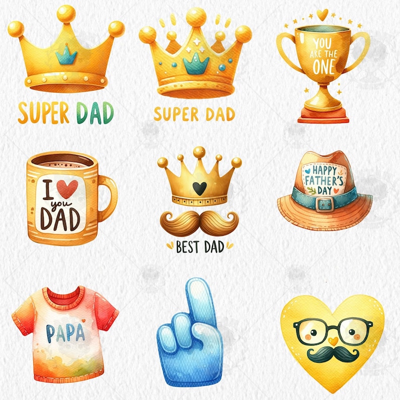 Father's Day Clipart, Watercolor Clipart, Happy Fathers Day, Kids ...