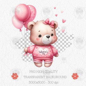 Watercolor Pink Bear Valentines Clipart, Couple Animals, Nursery for ...