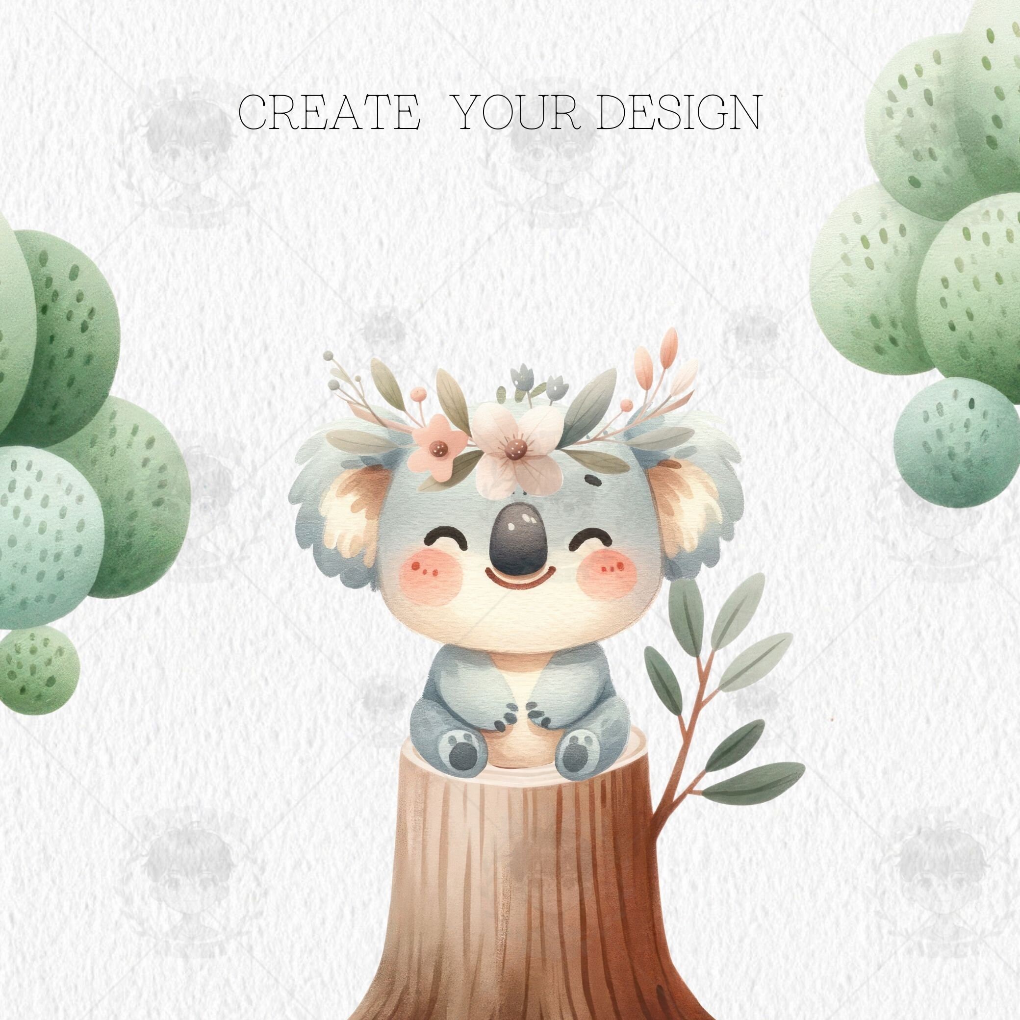 Cute Koala Watercolor Clipart Png, Nursery Decor, Baby Shower, Animals ...