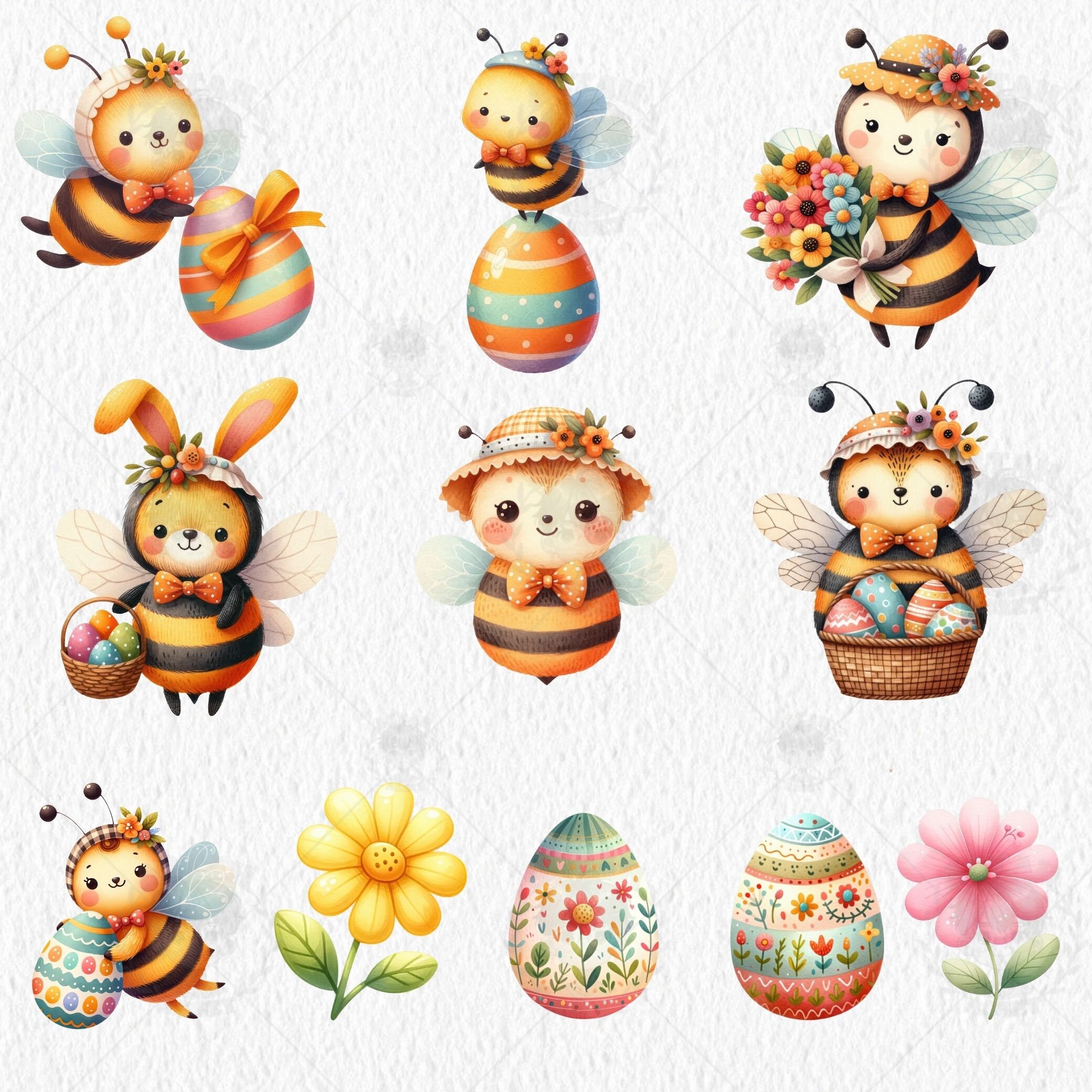 Easter Bee Watercolor Clipart, Cute Bee Clipart, Bumble Bee PNG, Happy ...