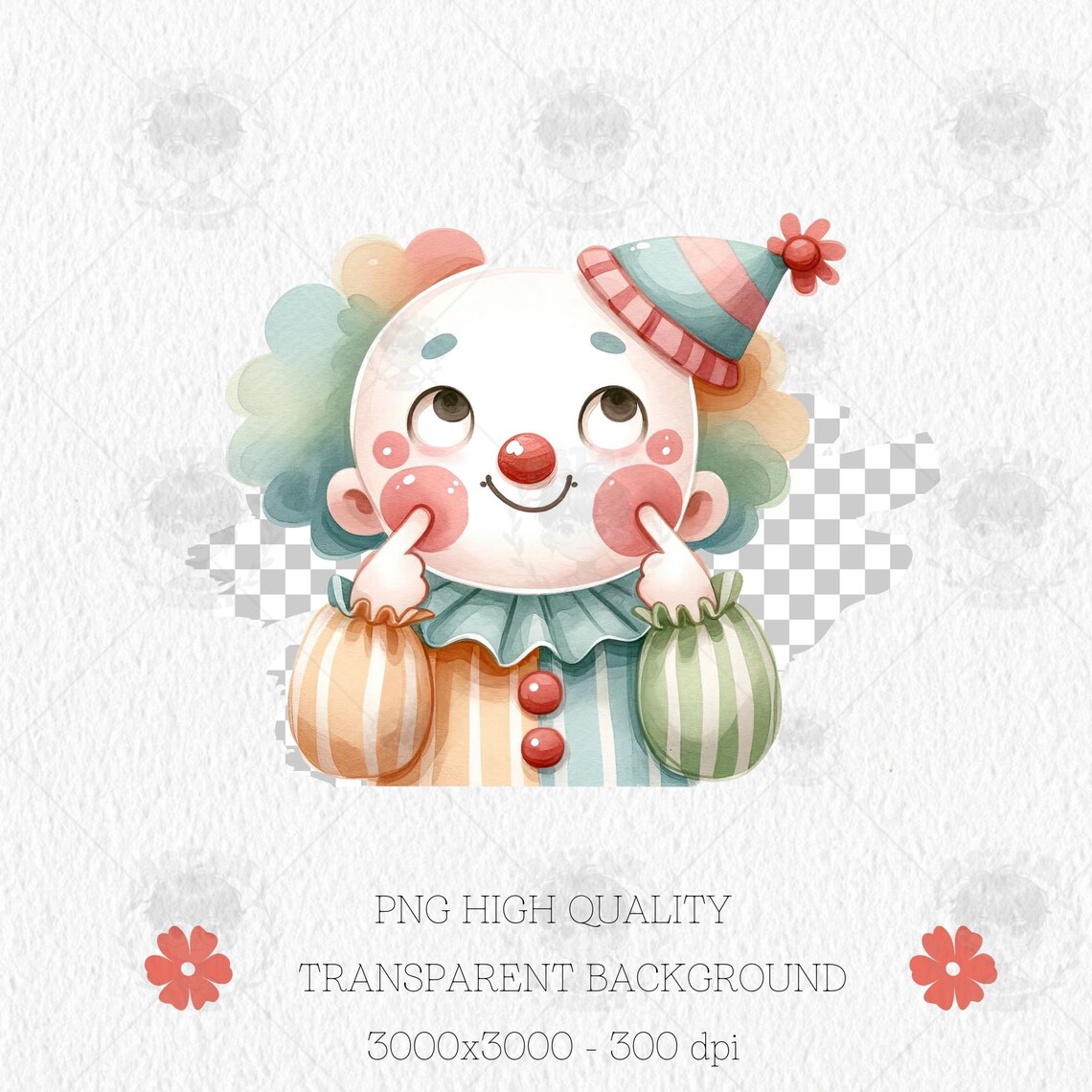 Cute Clown Watercolor Clipart, Halloween Clipart, Baby Birthday Decor ...