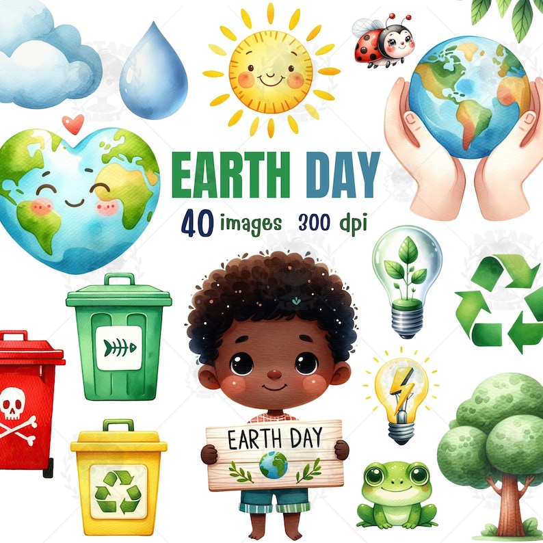 Earth Day Watercolor Clipart ,globe Clipart, Greenery PNG, Mother Day ...