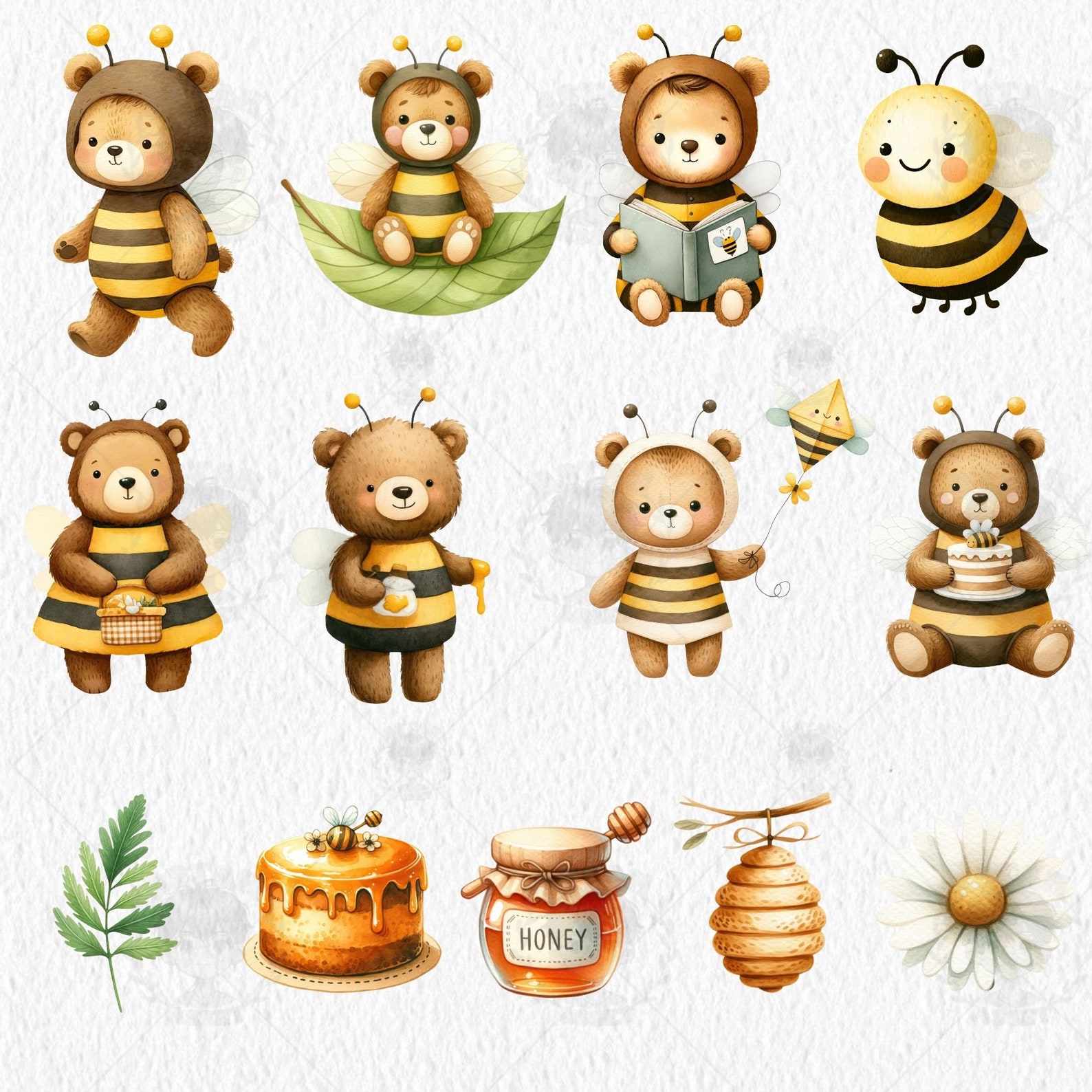Cute Bear in Bee Costume Watercolor Clipart, Bear Baby Shower, Baby ...
