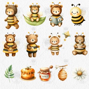 Cute Bear in Bee Costume Watercolor Clipart, Bear Baby Shower, Baby ...