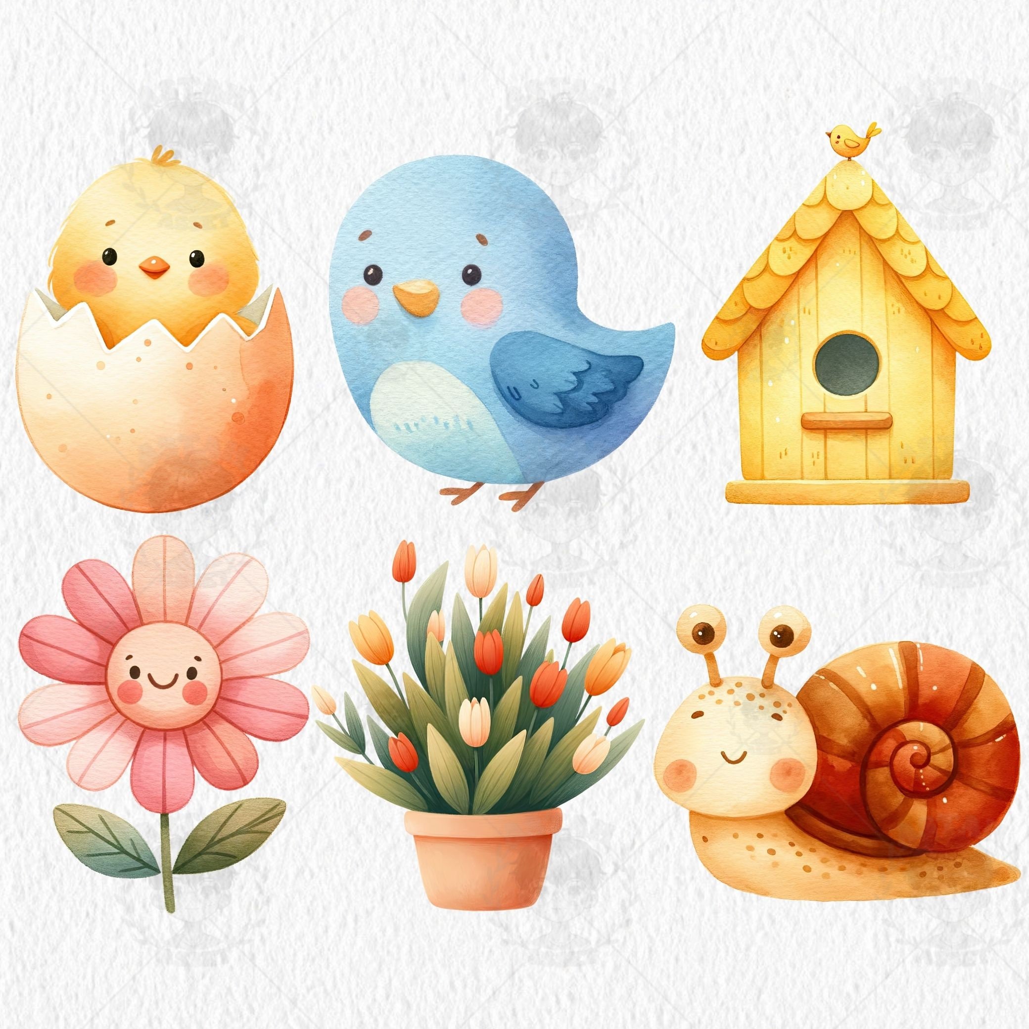 Happy Spring Watercolor Clipart, Cute Spring Clipart , Spring Garden ...