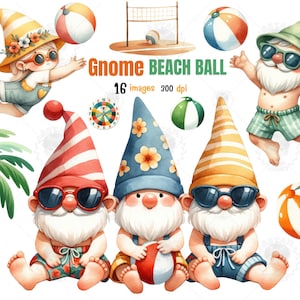Cute Gnome Beach Ball ,watercolor Clipart ,sea , Gnomes Beach ...