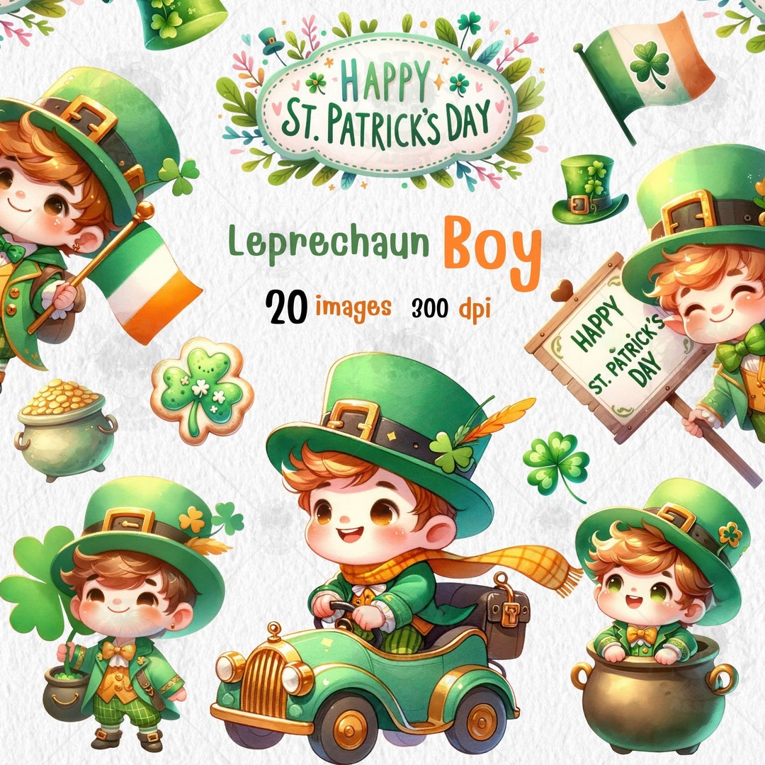 Watercolor Leprechaun Boy Clipart: St Patrick's Day PNG (digital ...
