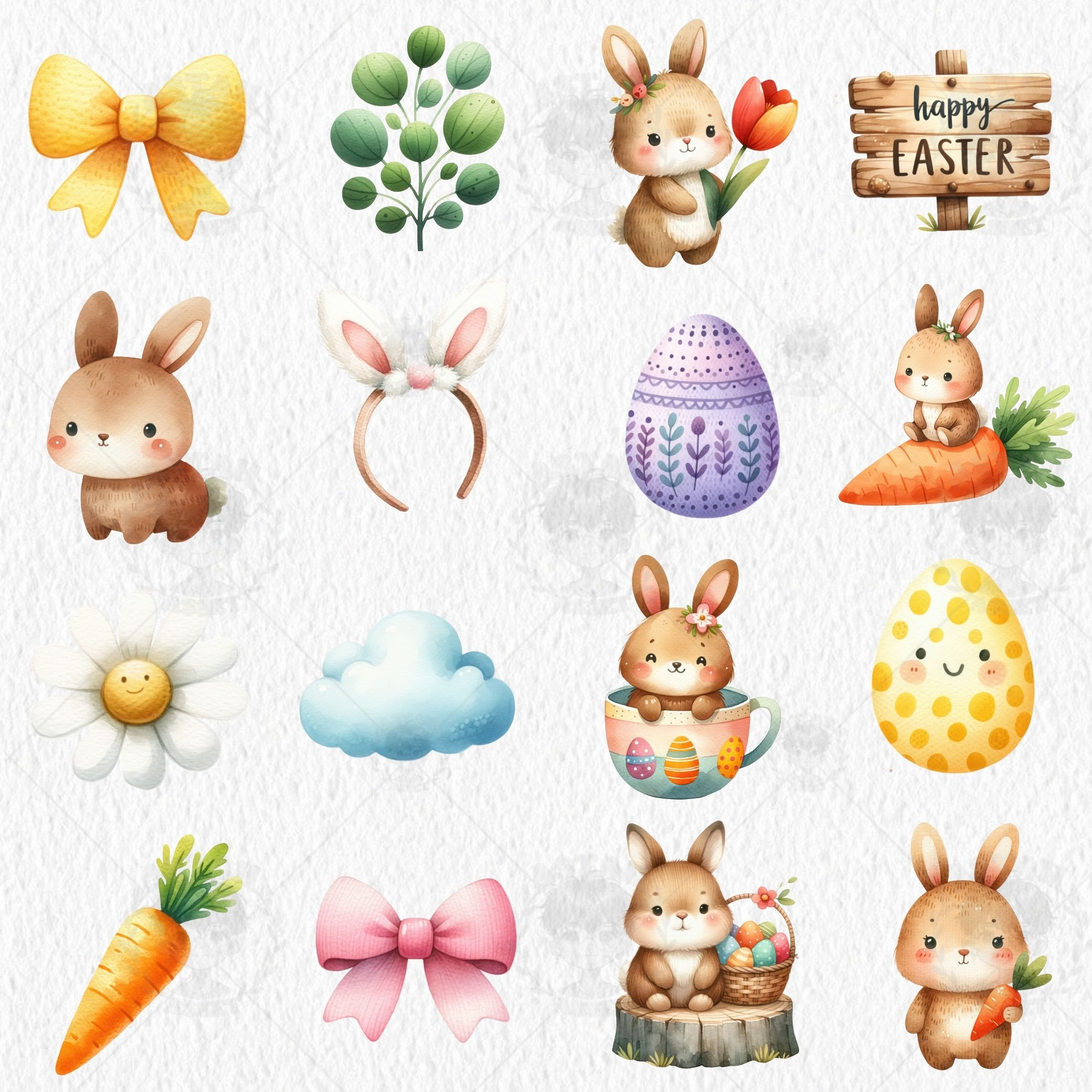 Easter Bunny Watercolor Clipart , Easter Eggs, Cute Rabbit Clipart ...