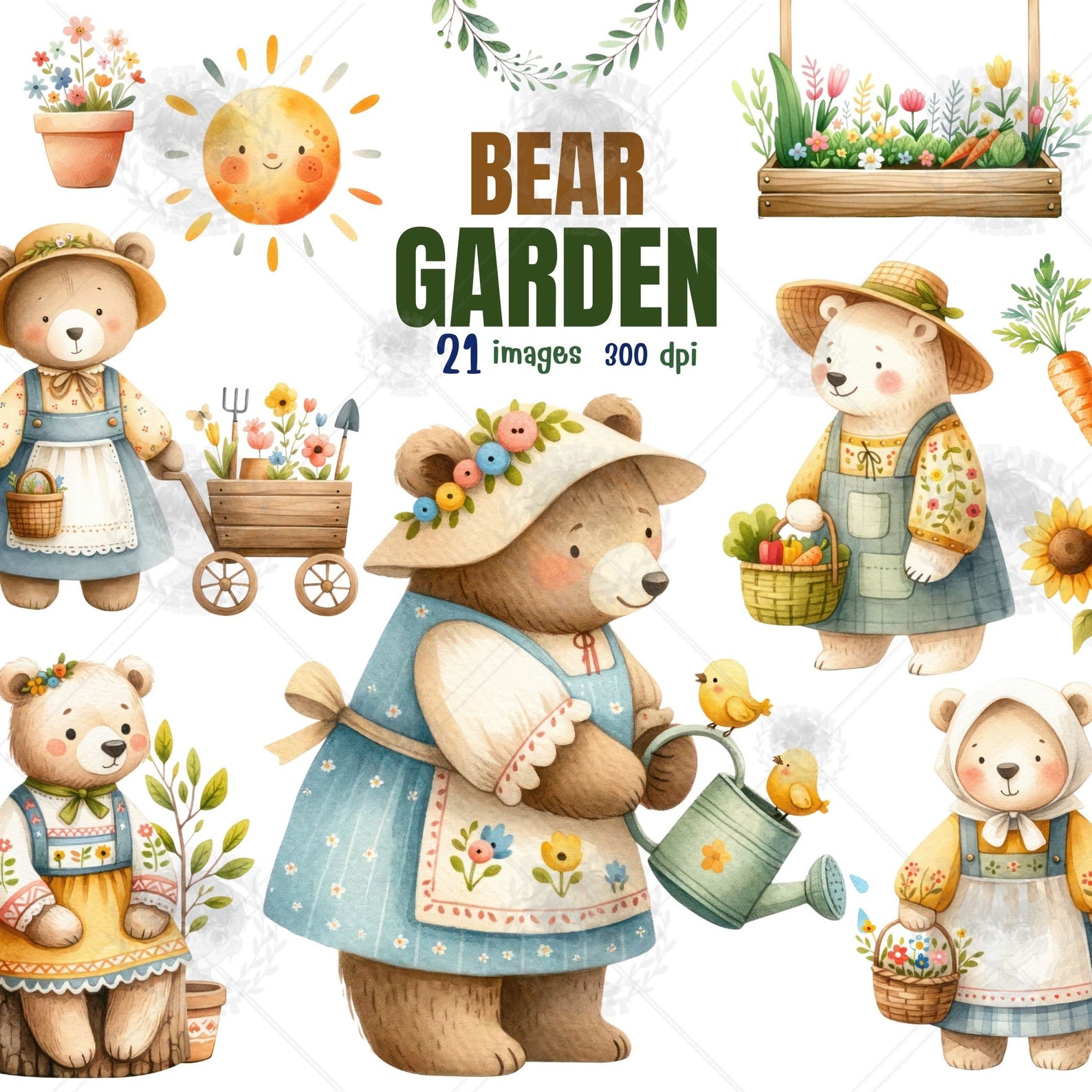 Cute Bear Watercolor,bear Garden ,animals for Kids ,gardening Clipart ...
