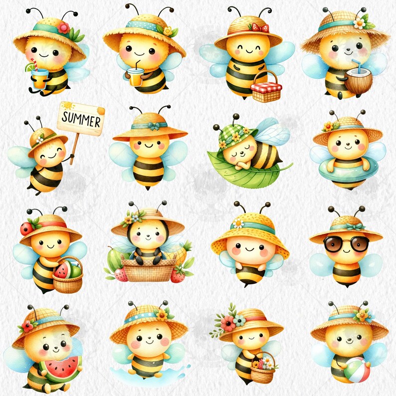 Summer Bee Watercolor Clipart, Honeybee, Summer Decor, Bumble Bee ...