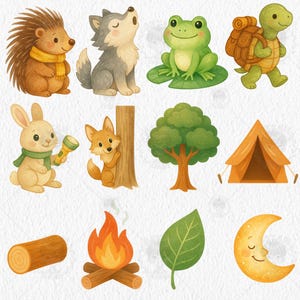 Camping Animals Watercolor Clipart, Woodland Animals Clipart, Forest ...