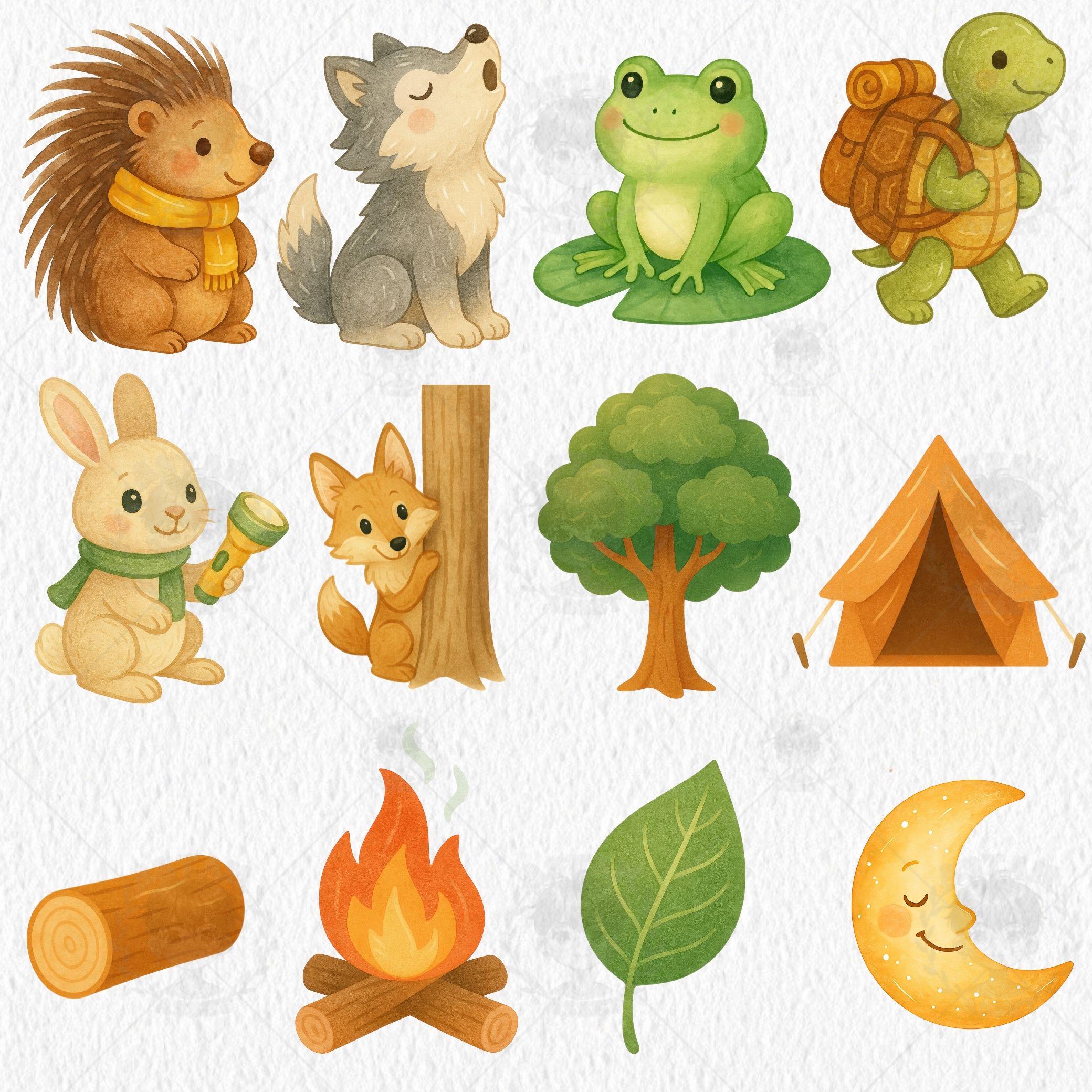 Camping Animals Watercolor Clipart, Woodland Animals Clipart, Forest ...