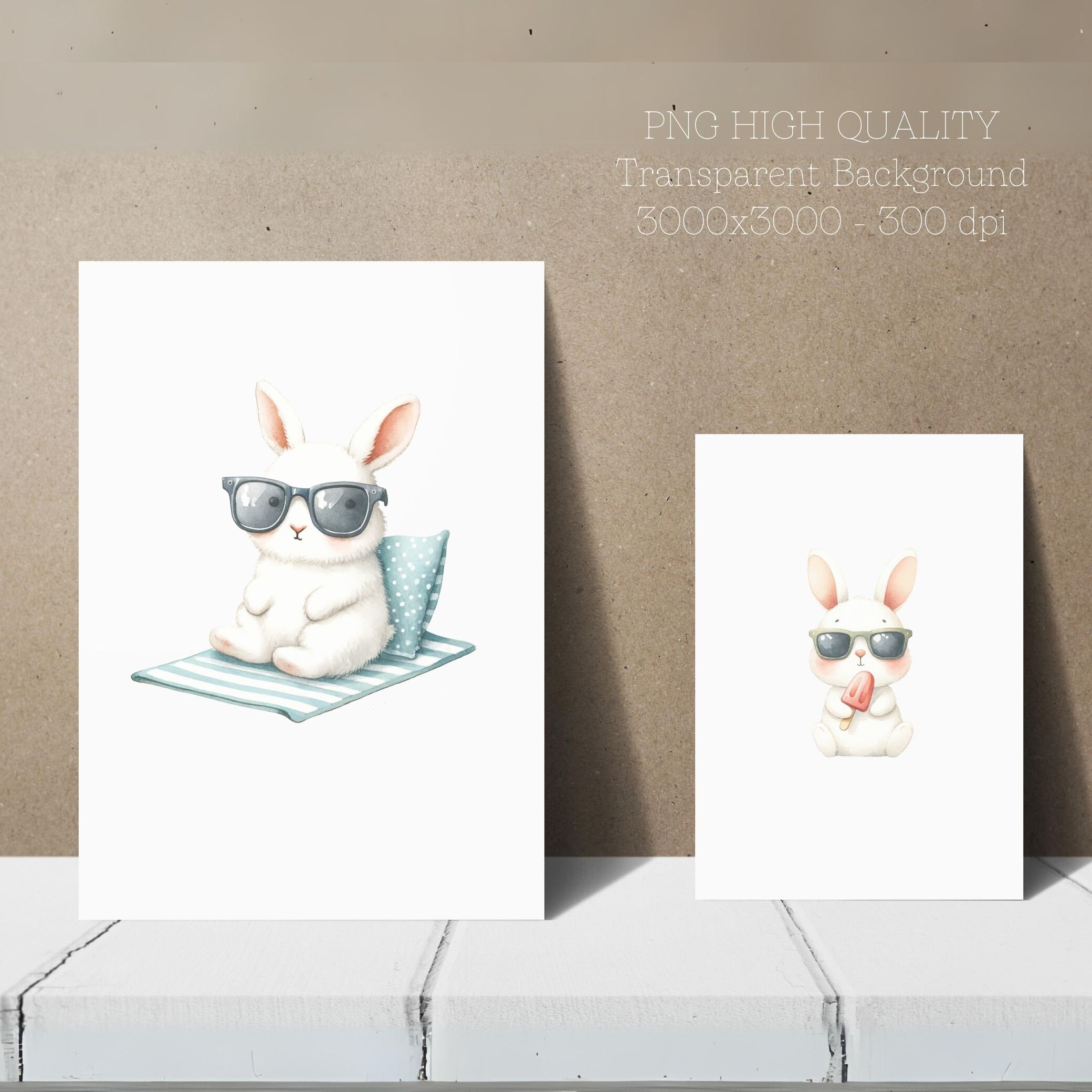 Summer Bunnies, Rabbit Summer, Watercolor Clipart, Animals Summer ...