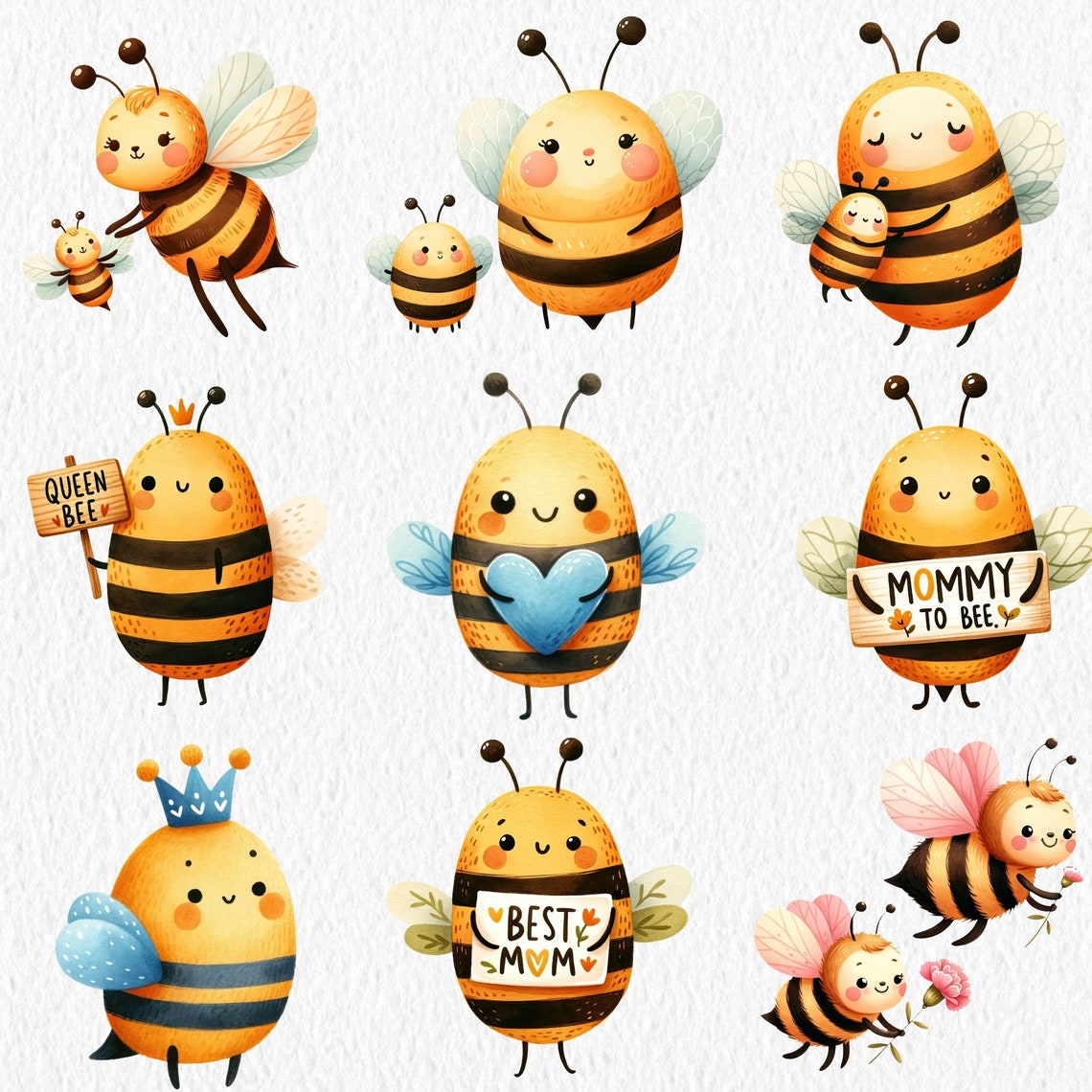 Bee Mom Watercolor Clipart ,cute Bee Clipart ,bumble Bee, Honeybee ...