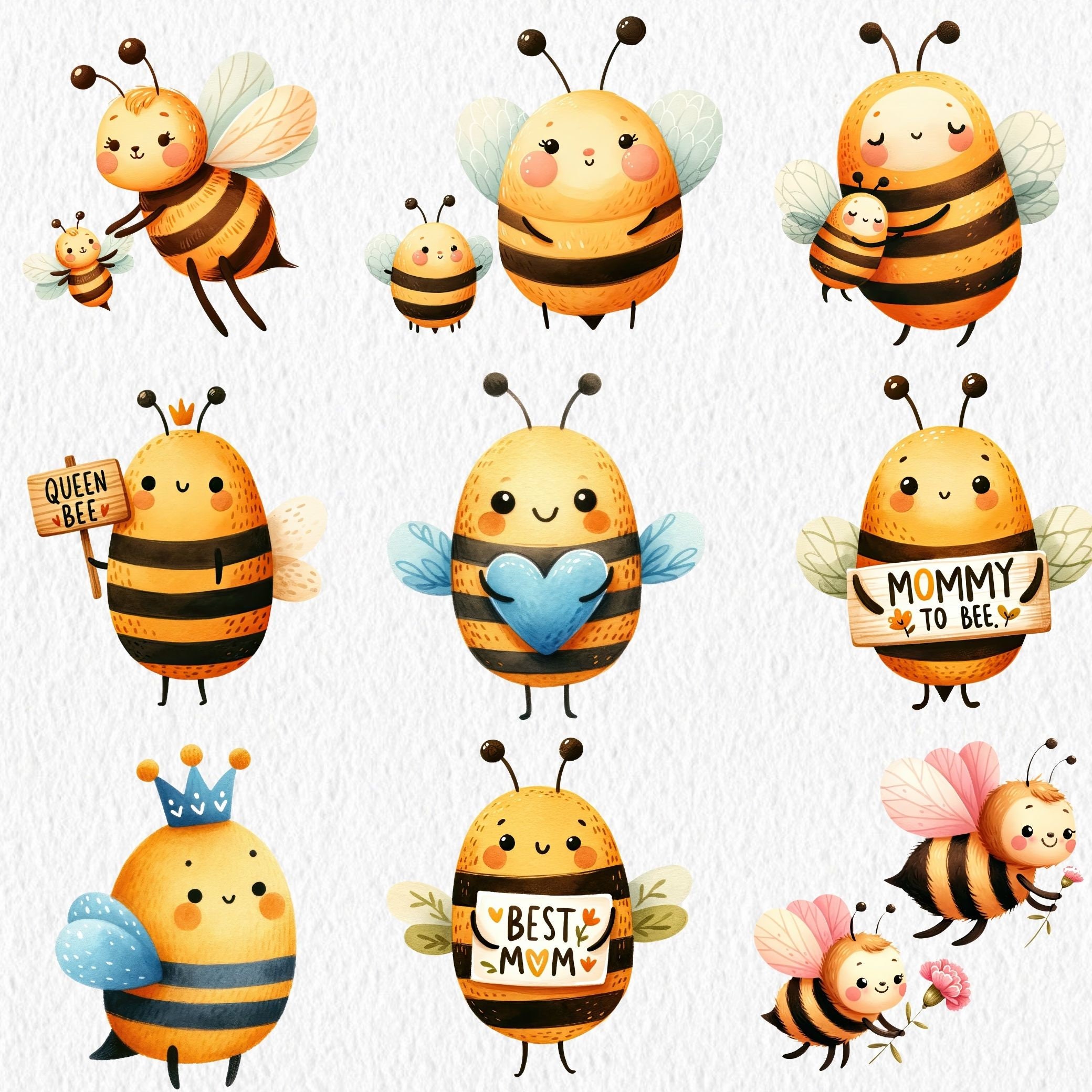 Bee Mom Watercolor Clipart ,cute Bee Clipart ,bumble Bee, Honeybee ...