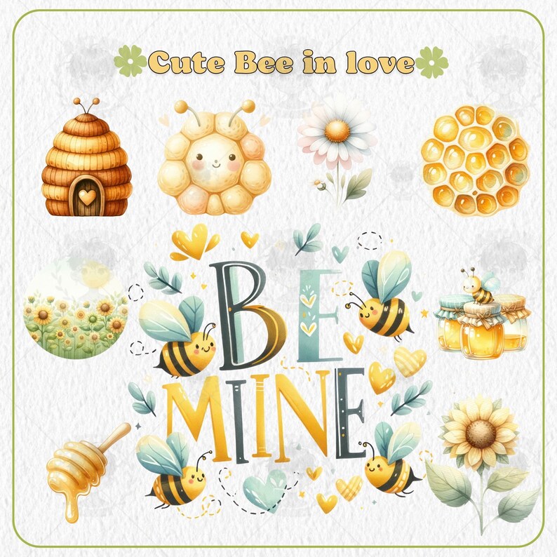 Cute Bee in Love Water Color Clipart ,valentine Animals Decor,png Set ...