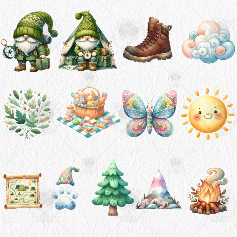 Cute Gnome Camping Hiking ,watercolor Clipart ,spring Activities ...