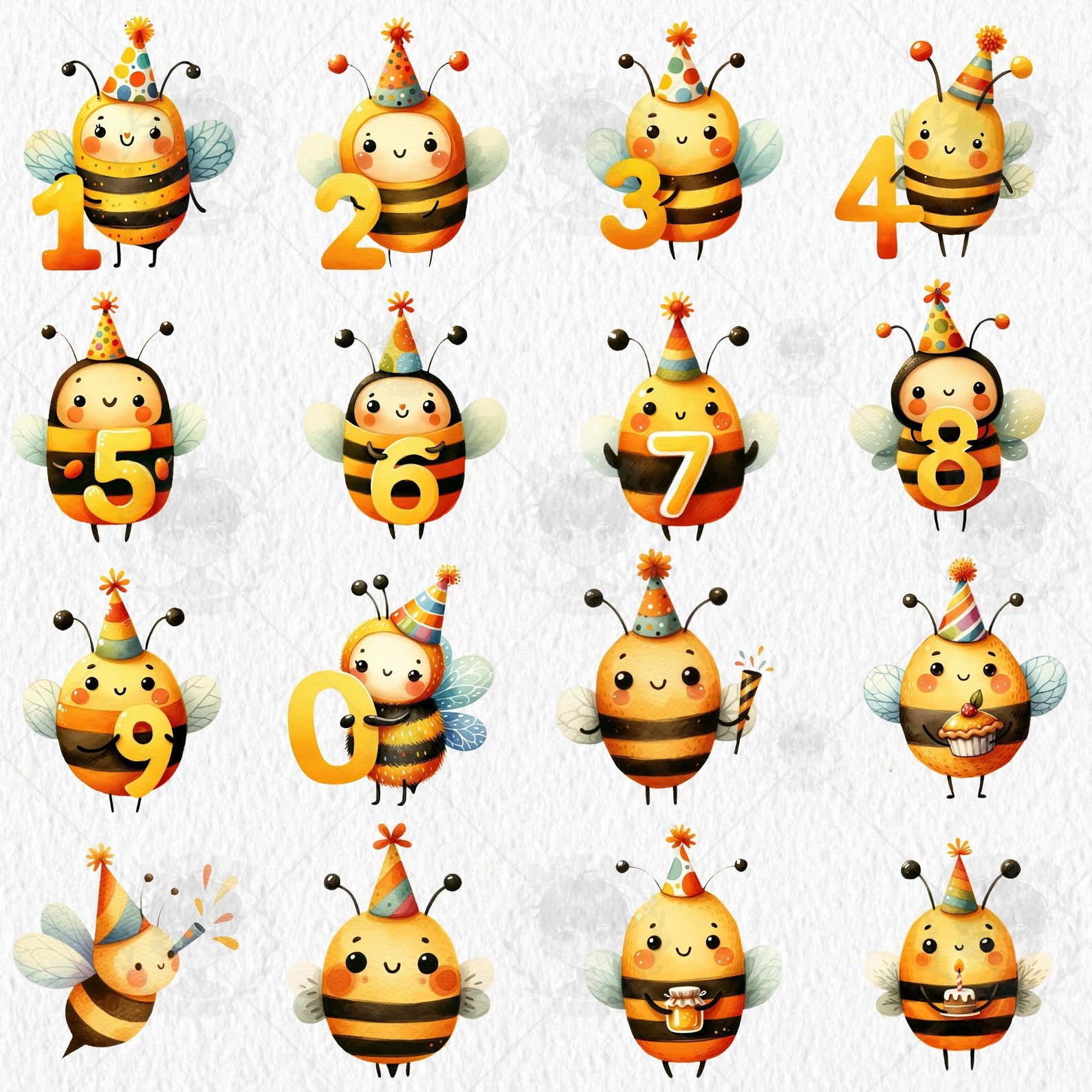 Bee Birthday Watercolor Clipart, Cute Bee Clipart, Bumble Bee Clipart ...