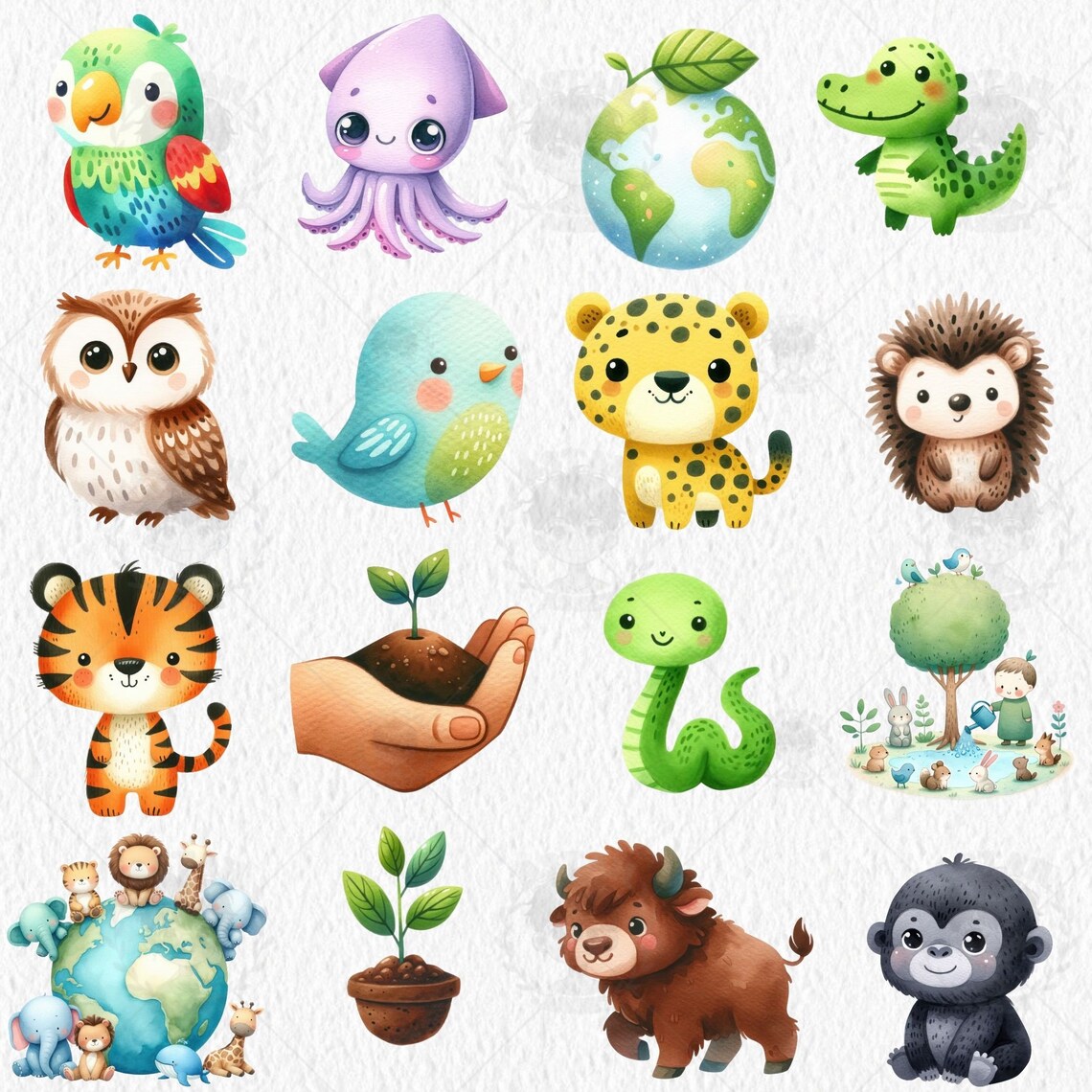 Earth Day ,wildlife Clipart ,animals Watercolor Clipart, Animals Kids ...