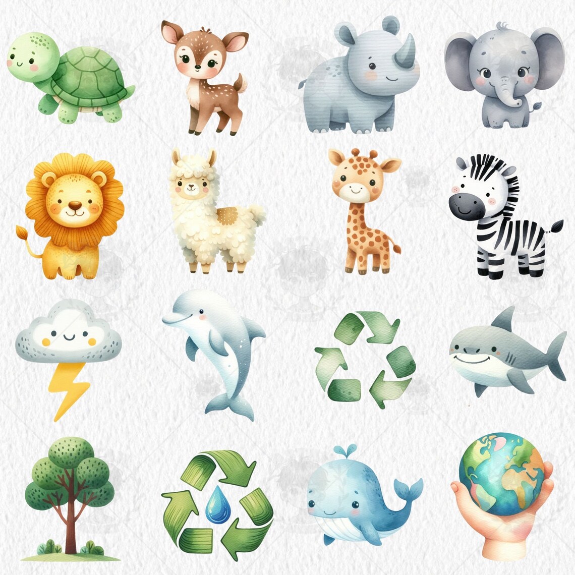Earth Day ,wildlife Clipart ,animals Watercolor Clipart, Animals Kids ...