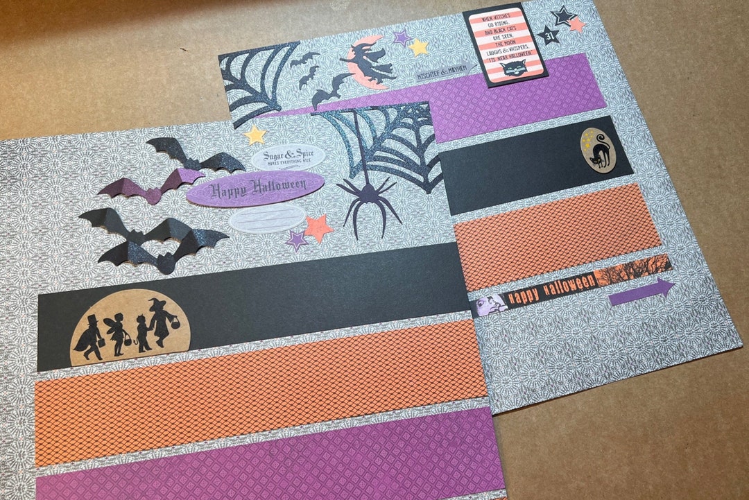 12x12 Halloween Scrapbook Page Kit, Premade, Bats & Spiders Layout ...