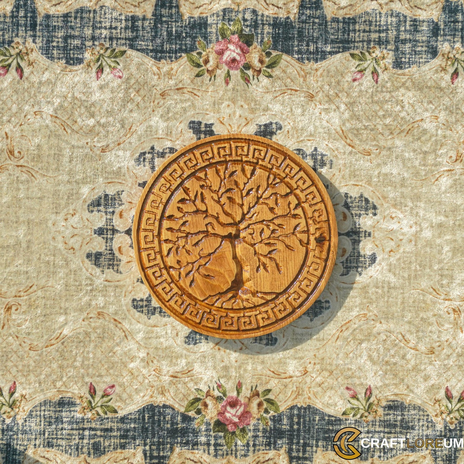 Tree of Life Wall Plaque – Hand Carved Wooden Symbol With Greek Key ...