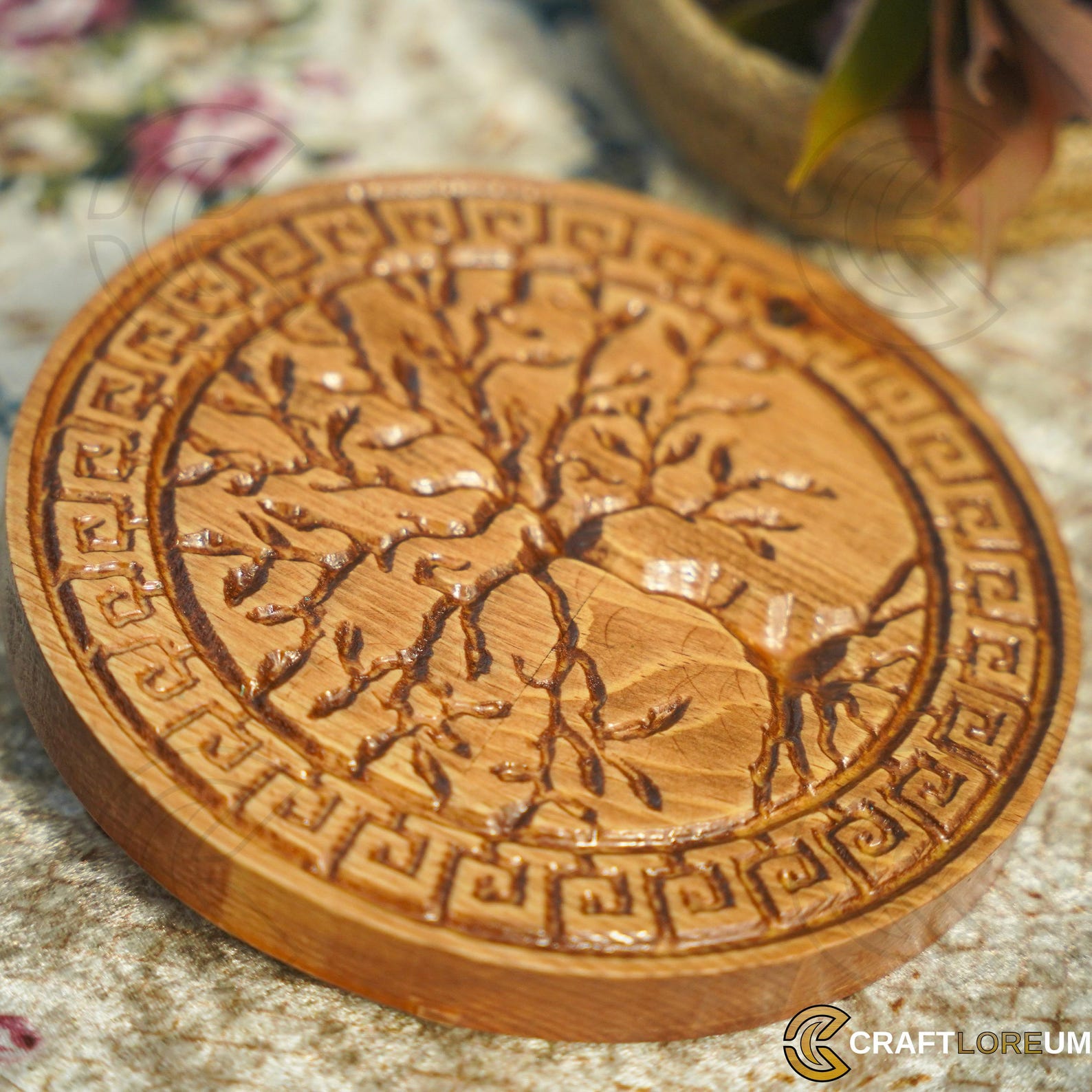 Tree of Life Wall Plaque – Hand Carved Wooden Symbol With Greek Key ...