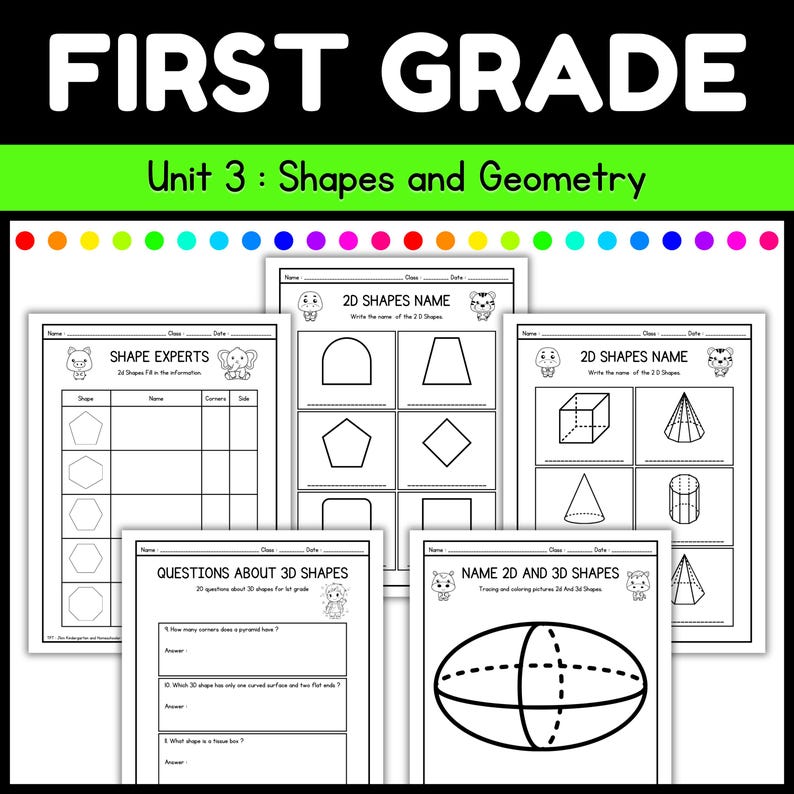 Beginning of the Year 1st Grade Math Packet Unit 3 Geometry Activities ...