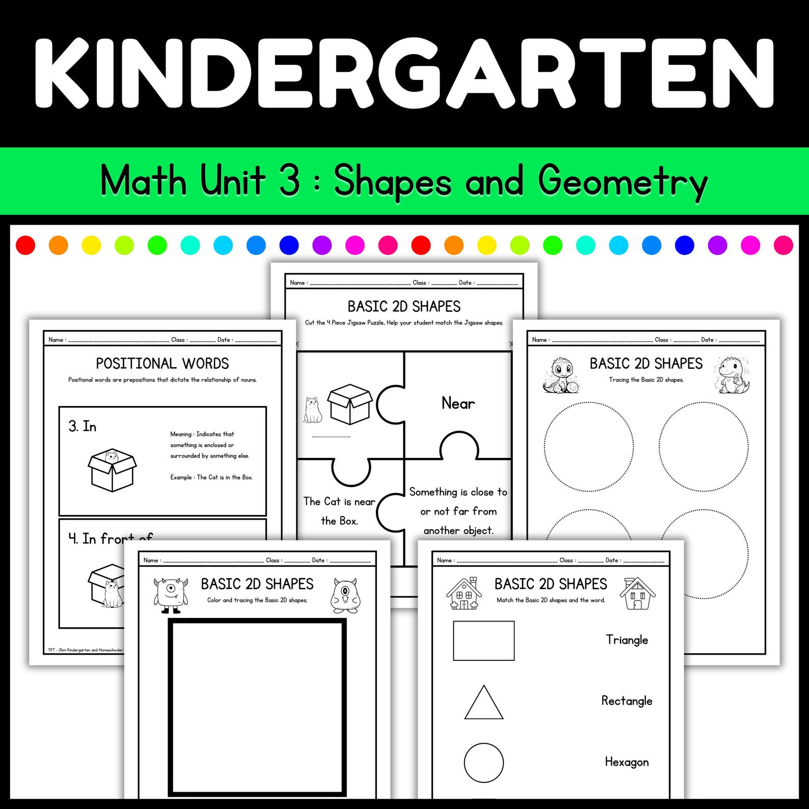 Kindergarten Math Packet L Unit 3 : 2D Shapes Worksheets, Tracing ...