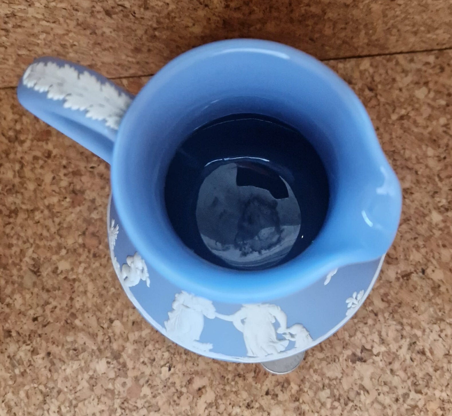 Wedgwood Blue Jasperware Jug Pitcher, Etruscan Shape, Domestic Scenery ...