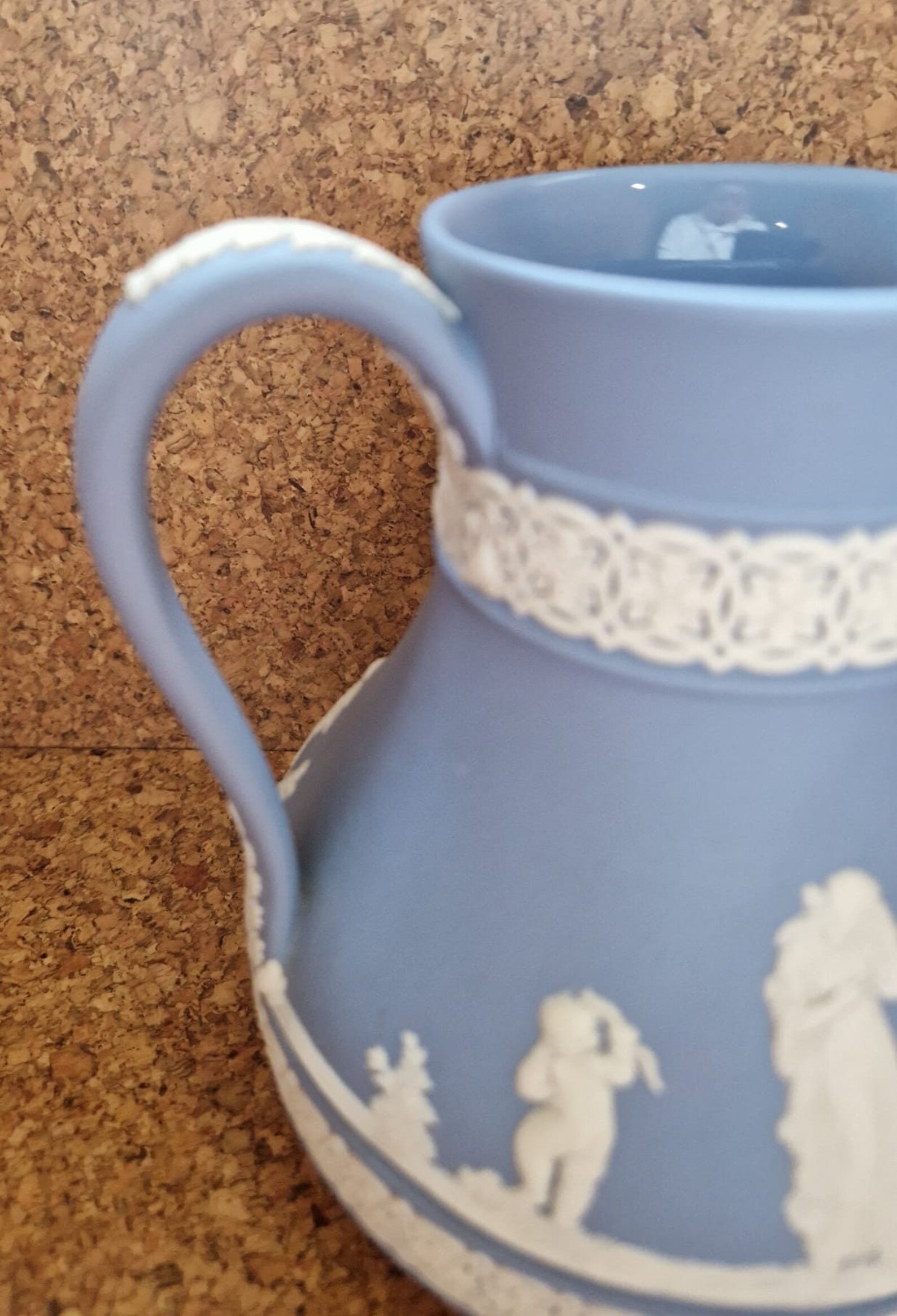Wedgwood Blue Jasperware Jug Pitcher, Etruscan Shape, Domestic Scenery ...
