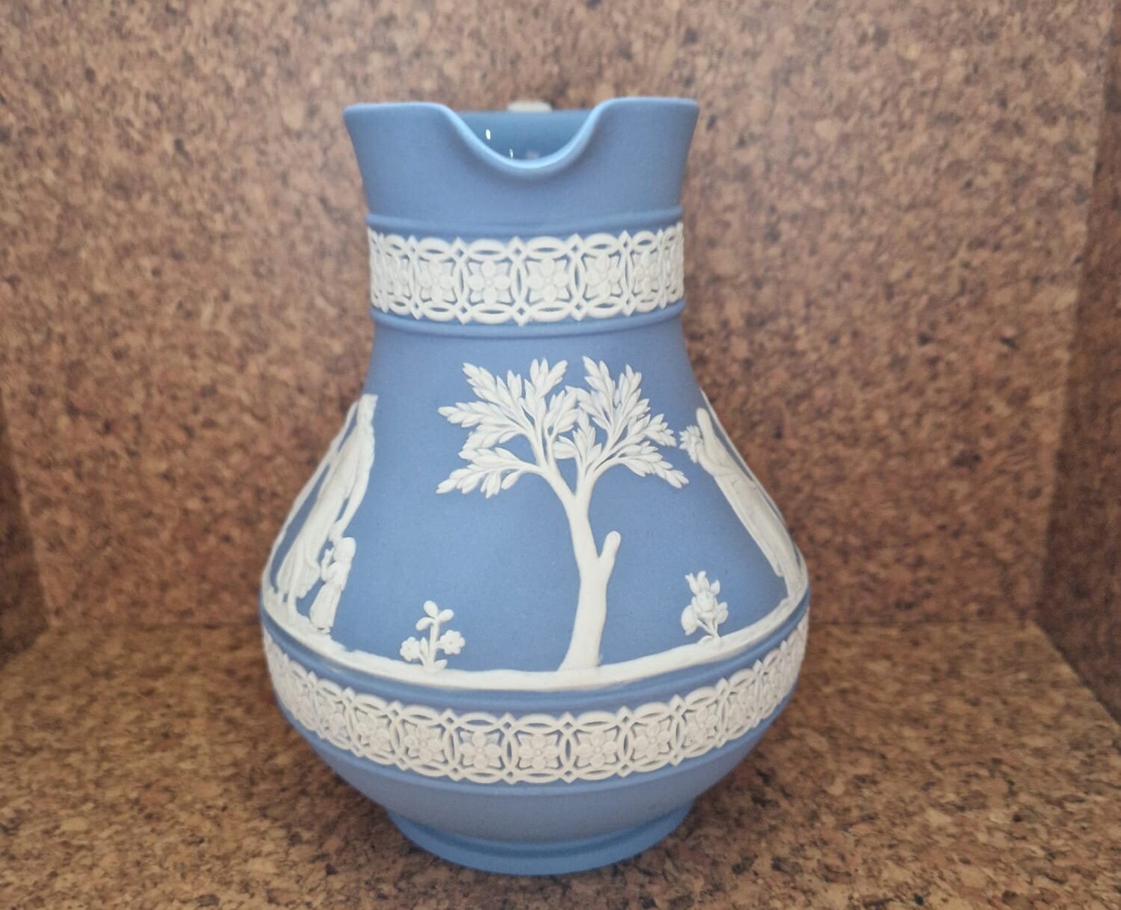 Wedgwood Blue Jasperware Jug Pitcher, Etruscan Shape, Domestic Scenery ...