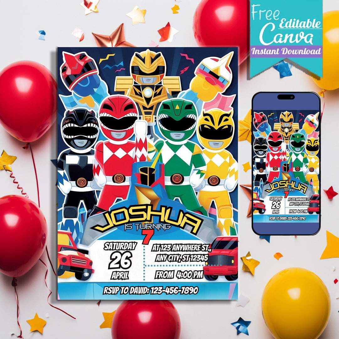 Editable Power Rangers Birthday Invitation Power Rangers Dino - Etsy