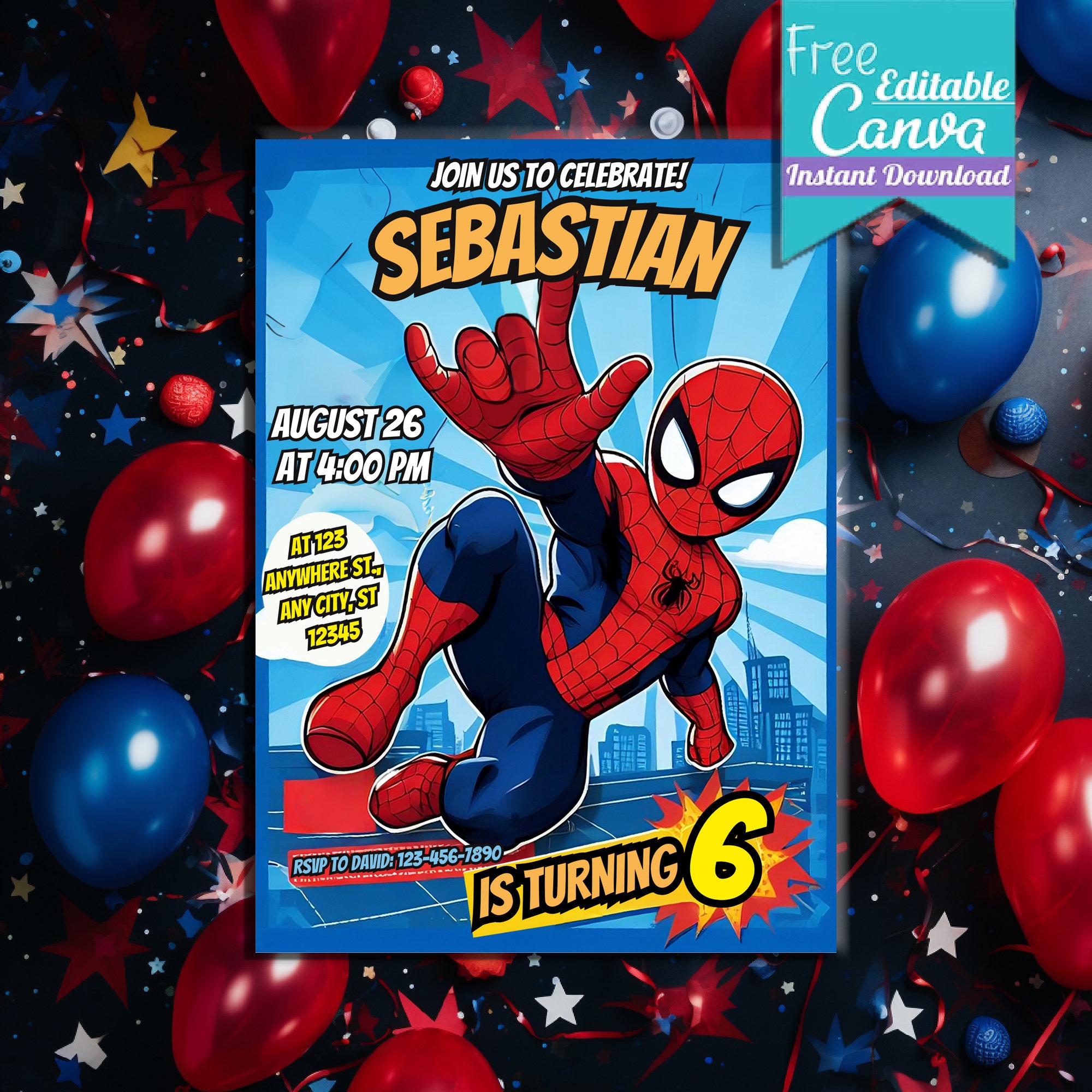 Plantilla editable de invitación de cumpleaños de Spiderman - Etsy México
