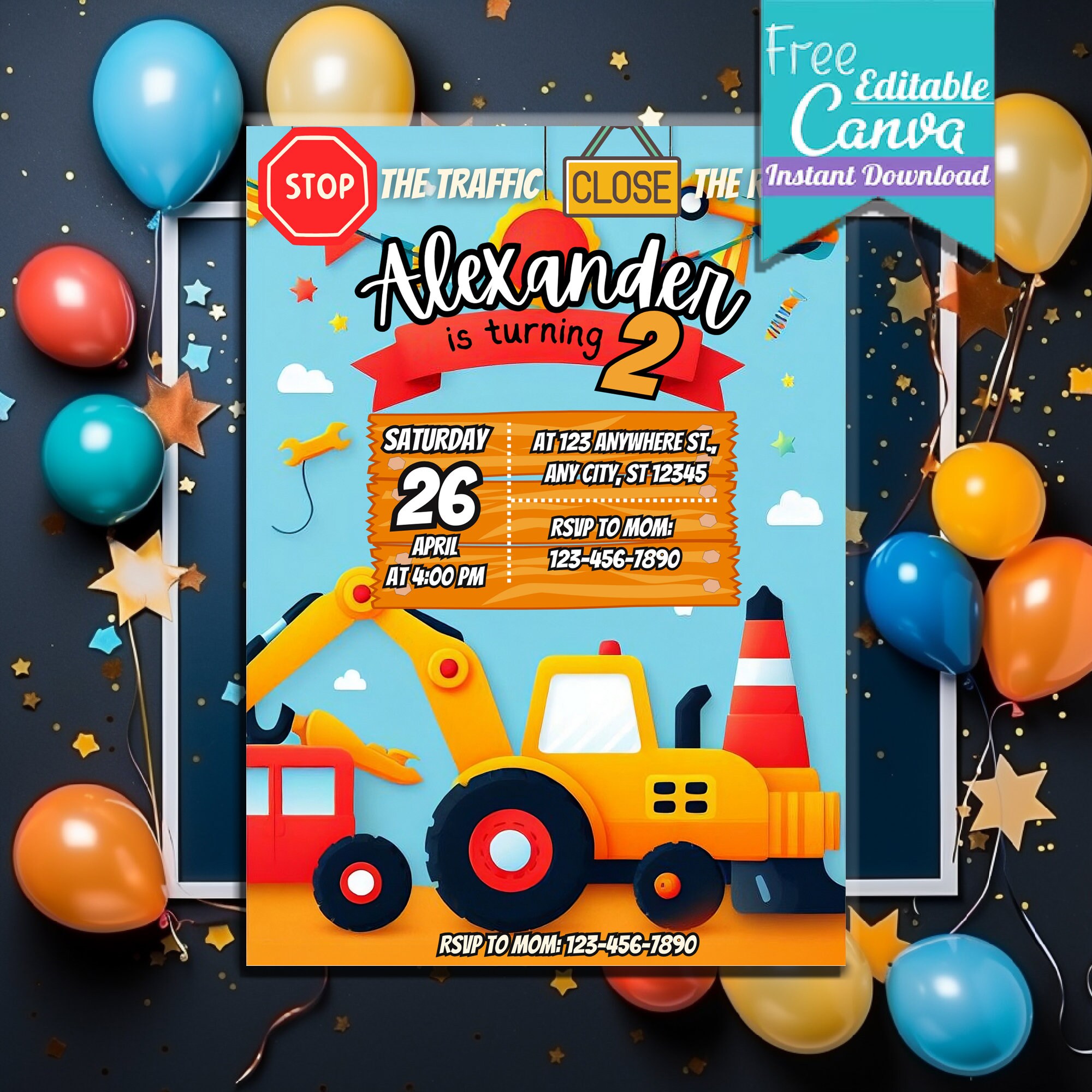 Editable Construction Invitation Construction Birthday - Etsy